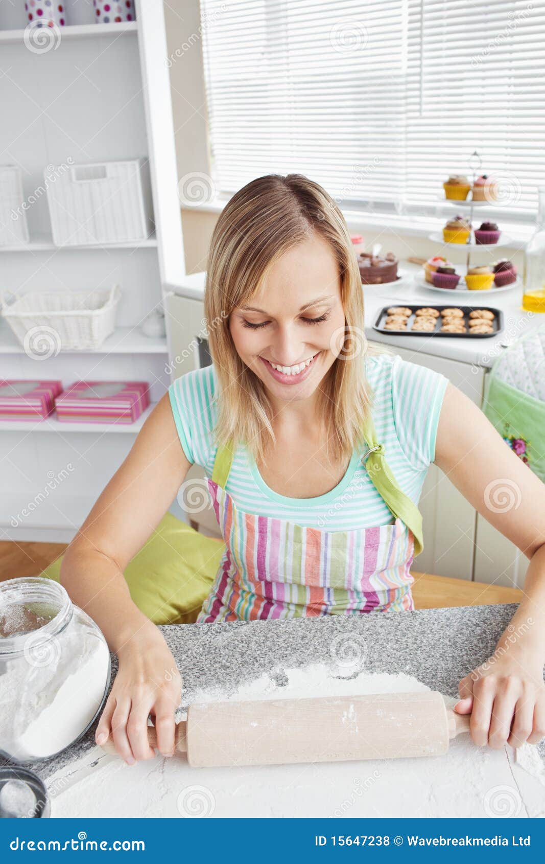 Smiling Woman Baking in the Kitchen Stock Photo - Image of cakes ...