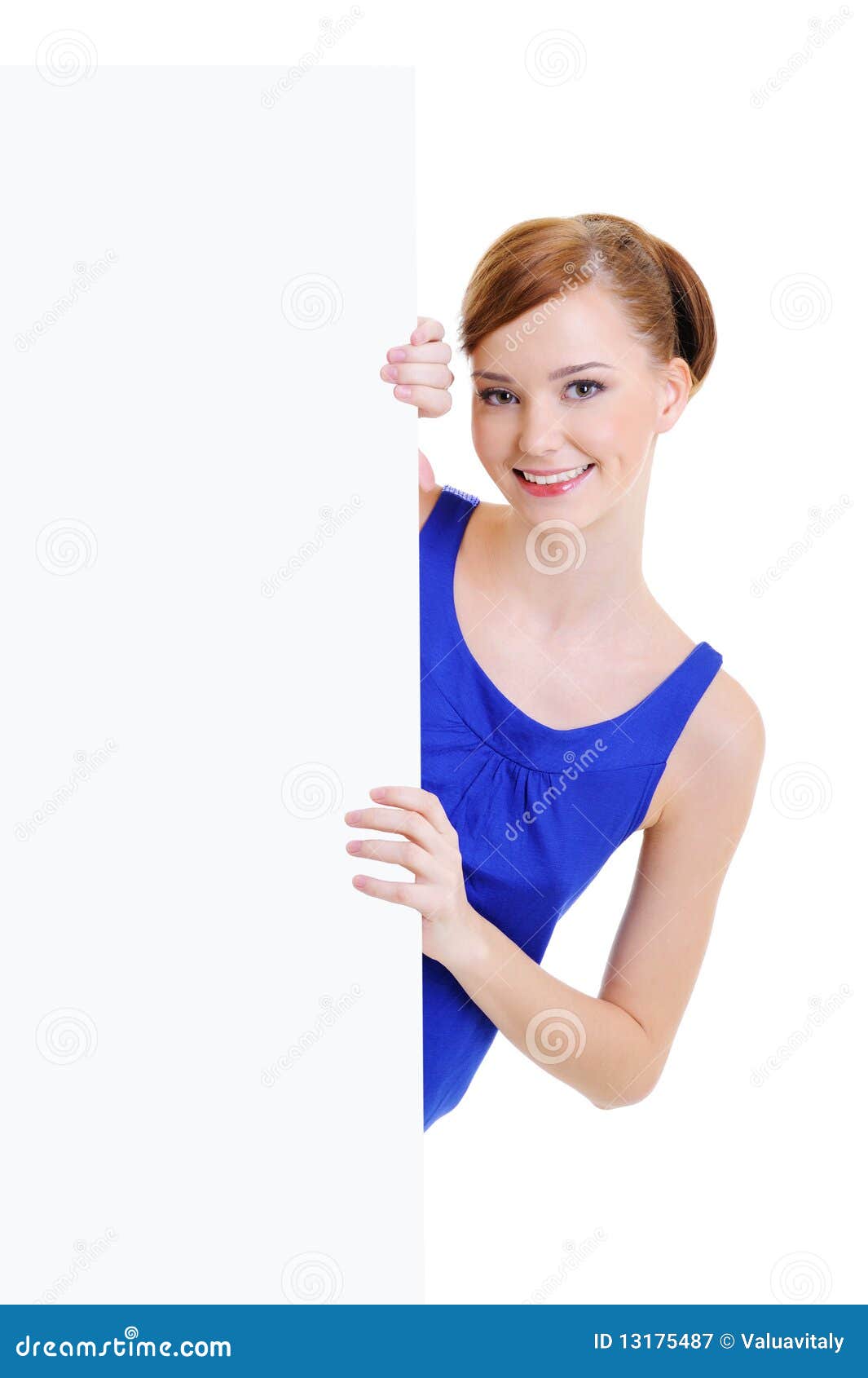 Smiling woman with banner stock image. Image of caucasian - 13175487