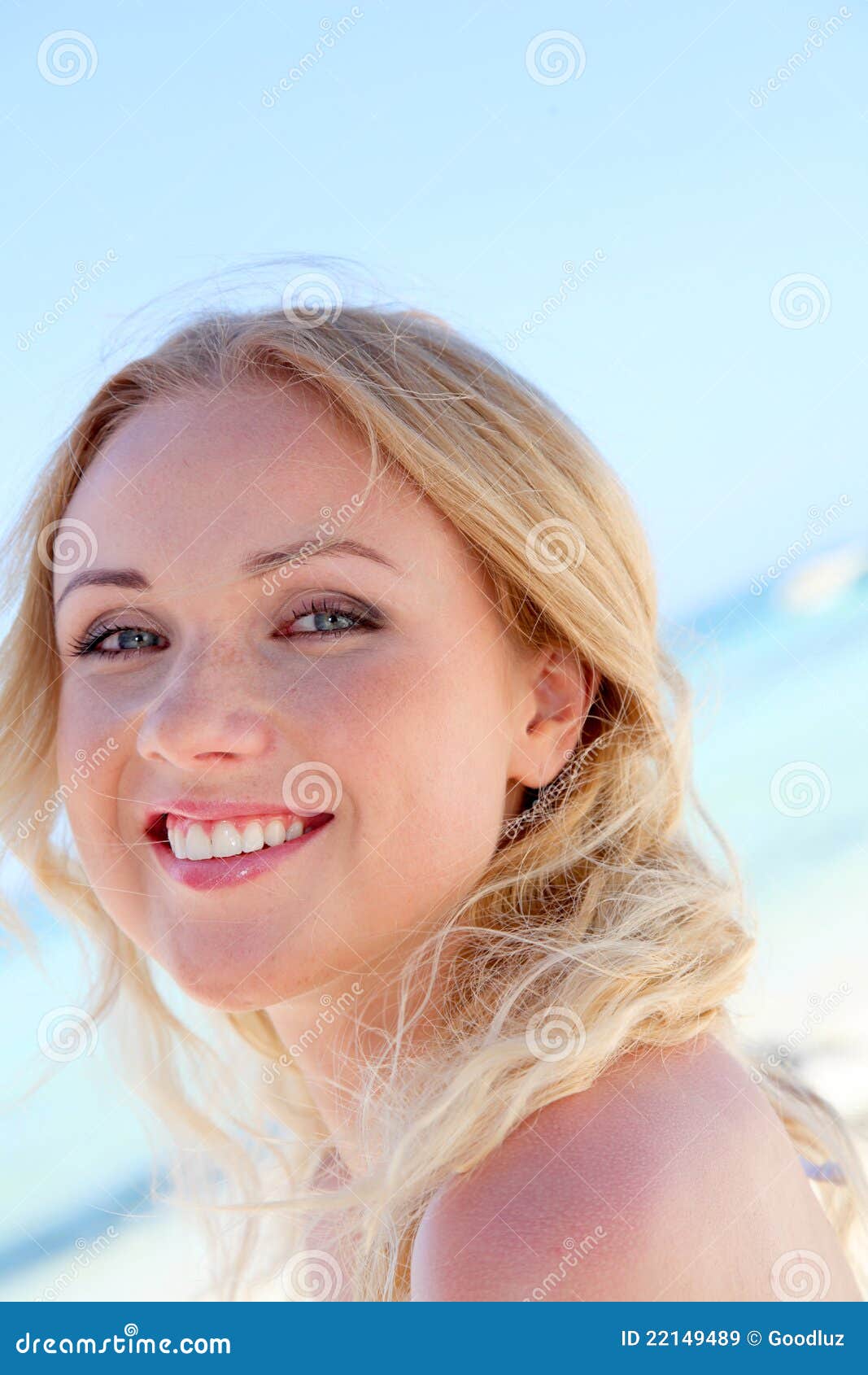 Smiling woman at the beach stock image. Image of outdoors - 22149489