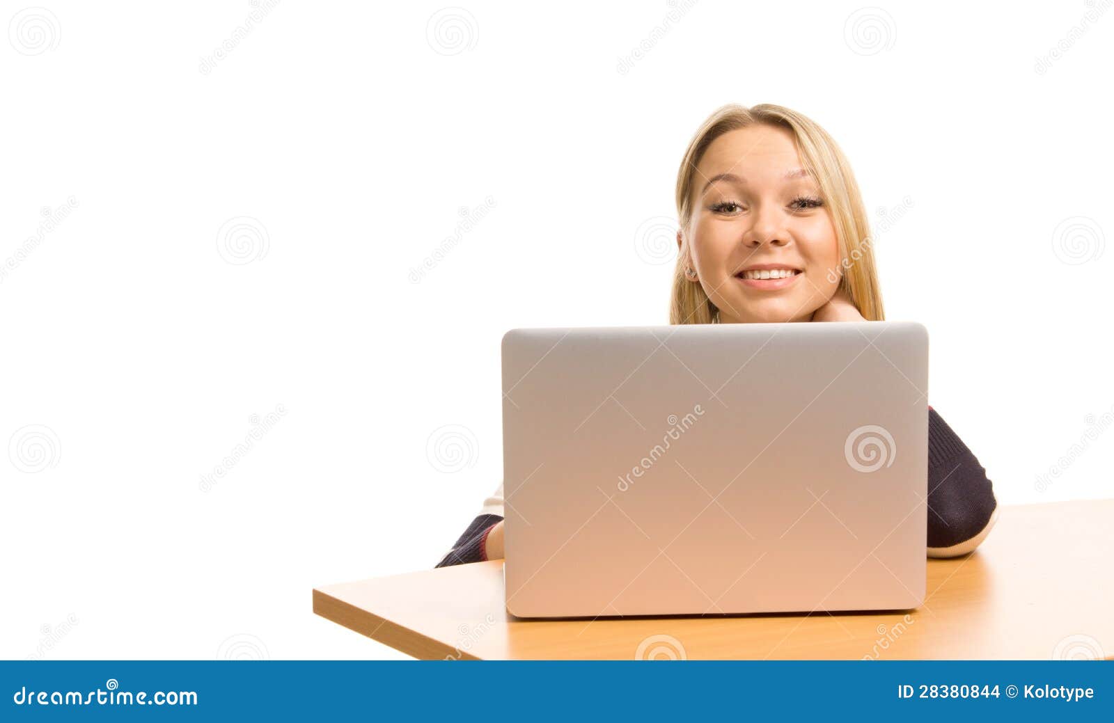 Smiling Woman Behind a Laptop Stock Photo - Image of girl, isolated ...