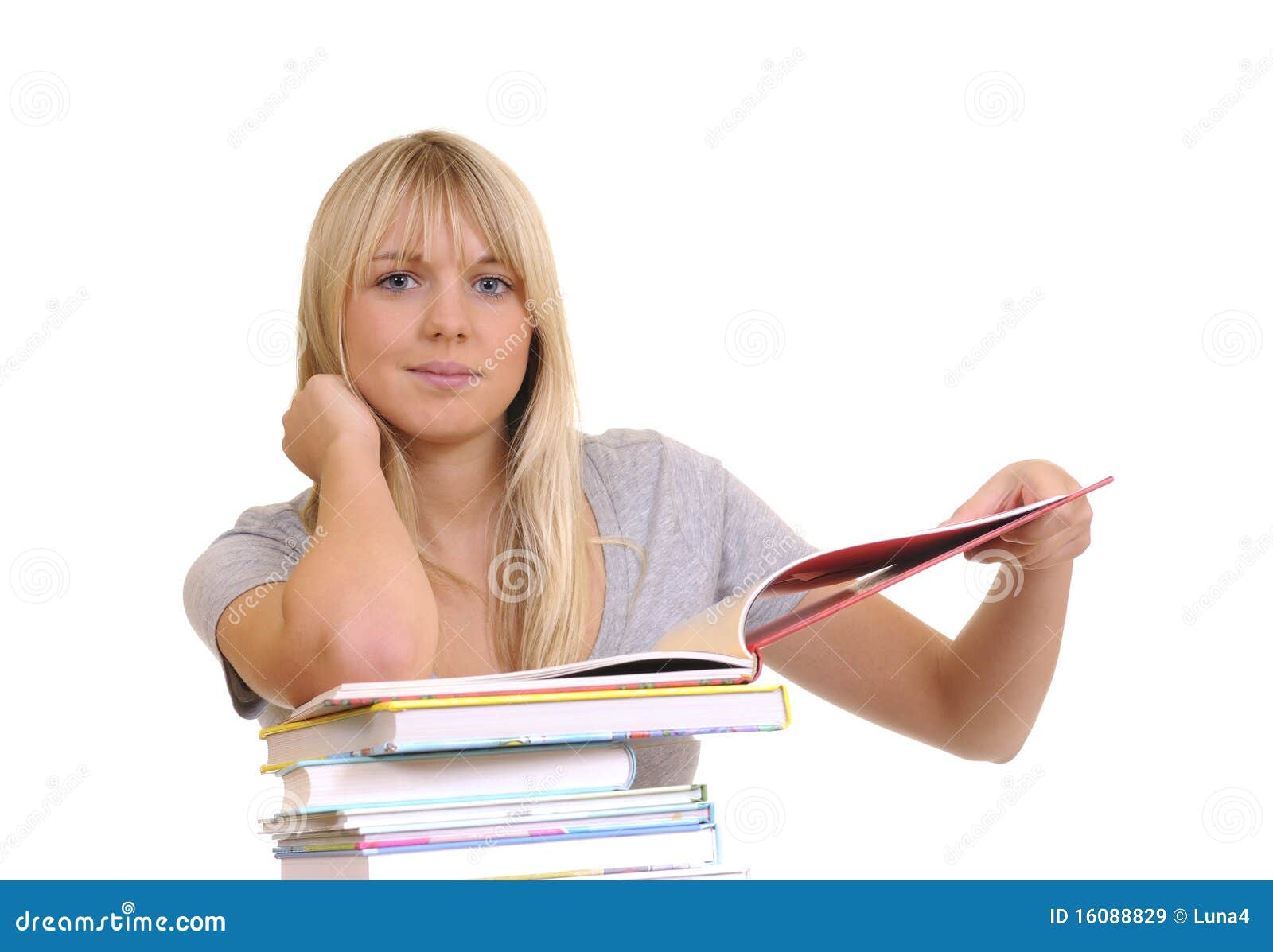 Smiling woman with books stock image. Image of blond - 16088829