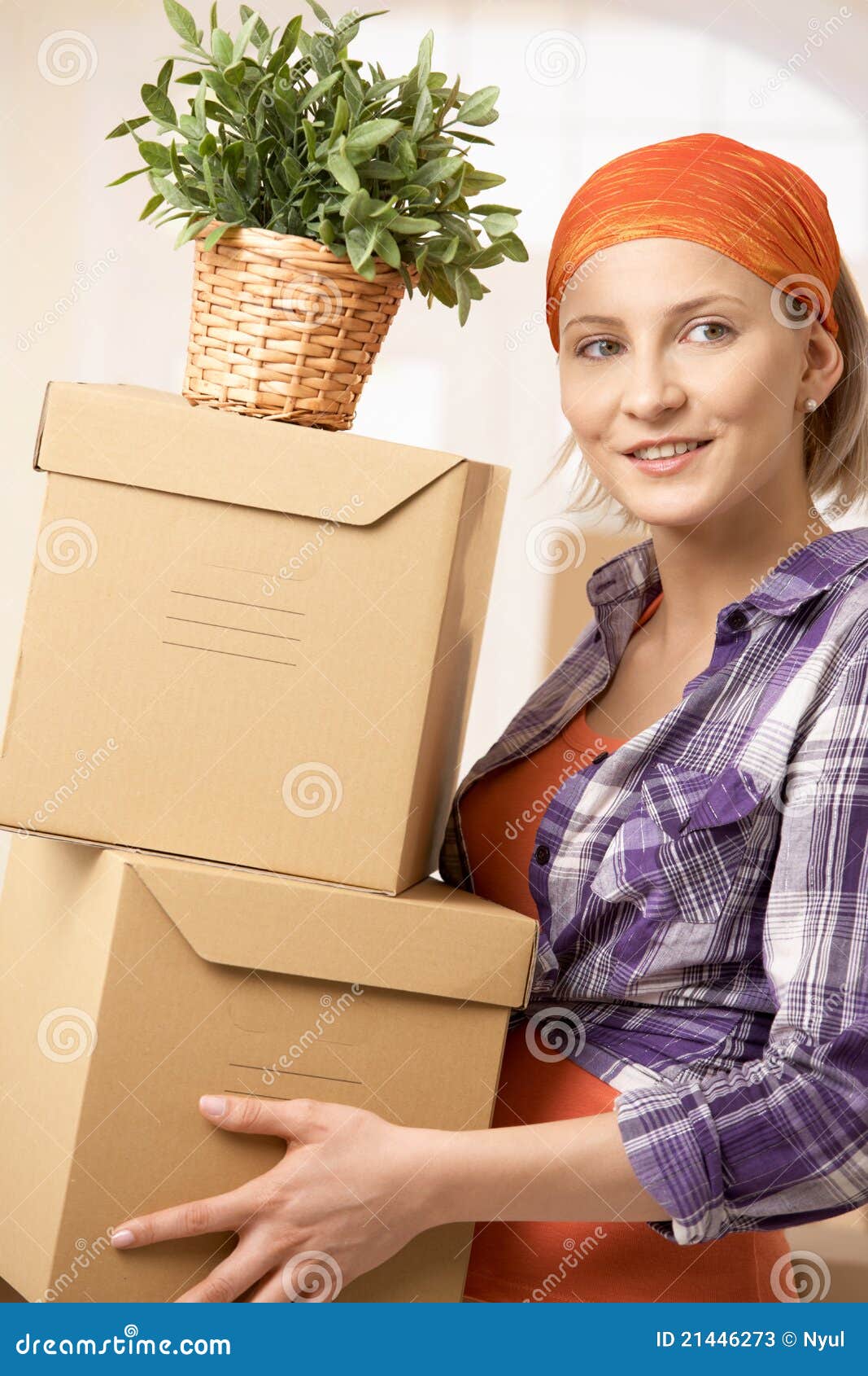 Smiling woman with boxes stock image. Image of bright - 21446273