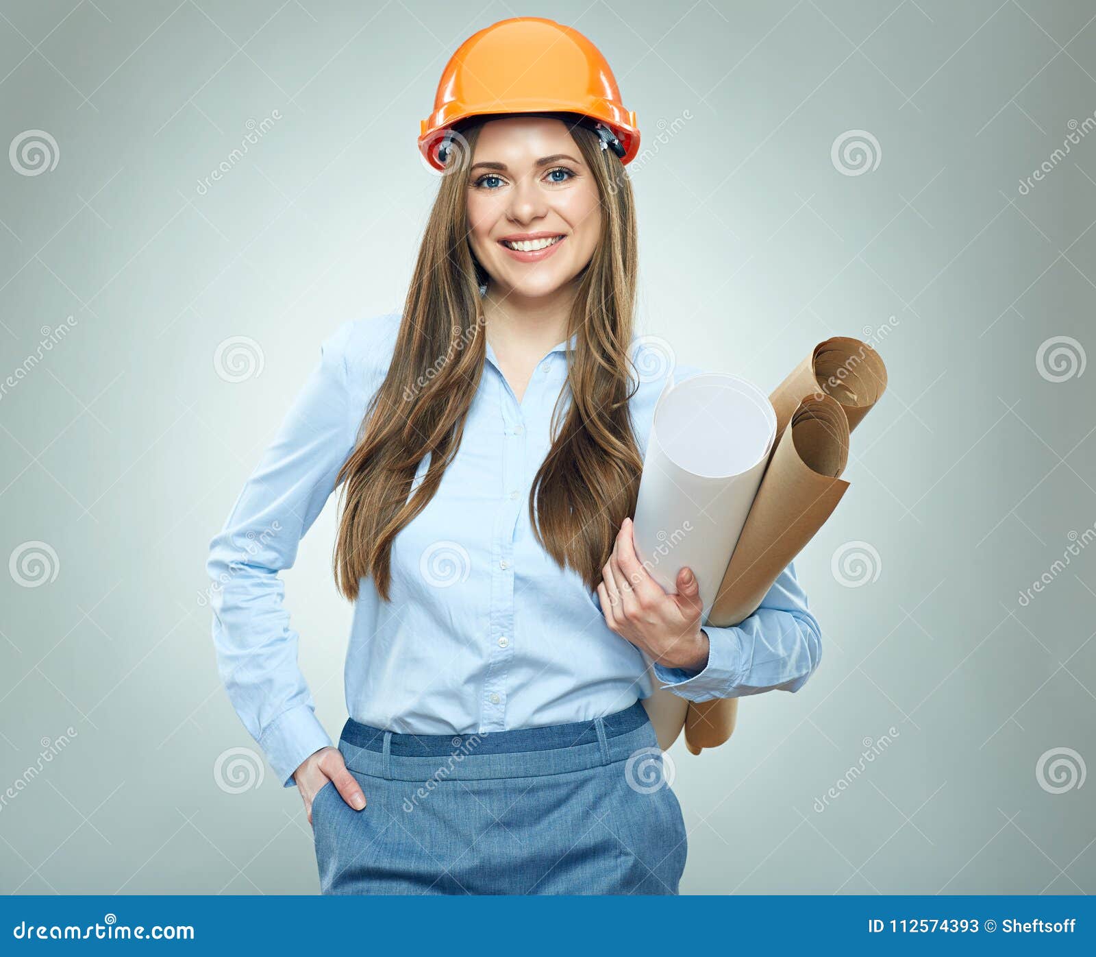 Smiling Woman Builder with Paper Plan. Stock Image - Image of woman ...