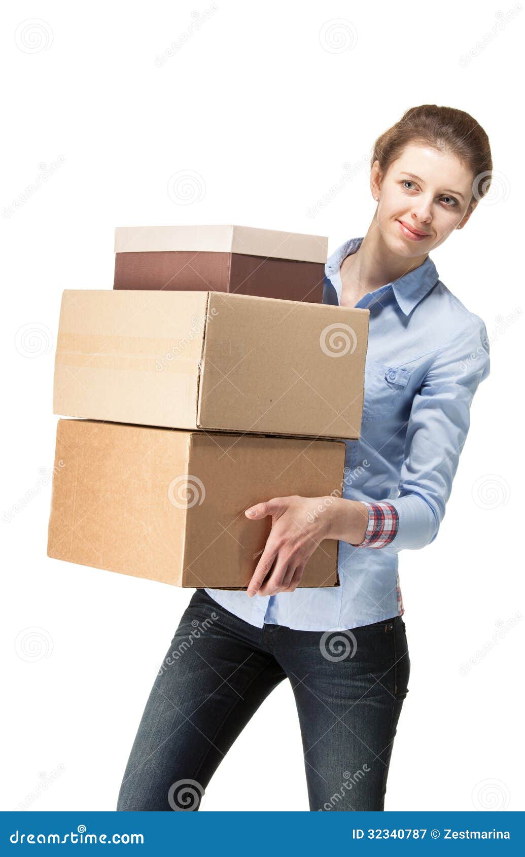 Smiling Woman Carrying Big Boxes Stock Image - Image of occupation ...