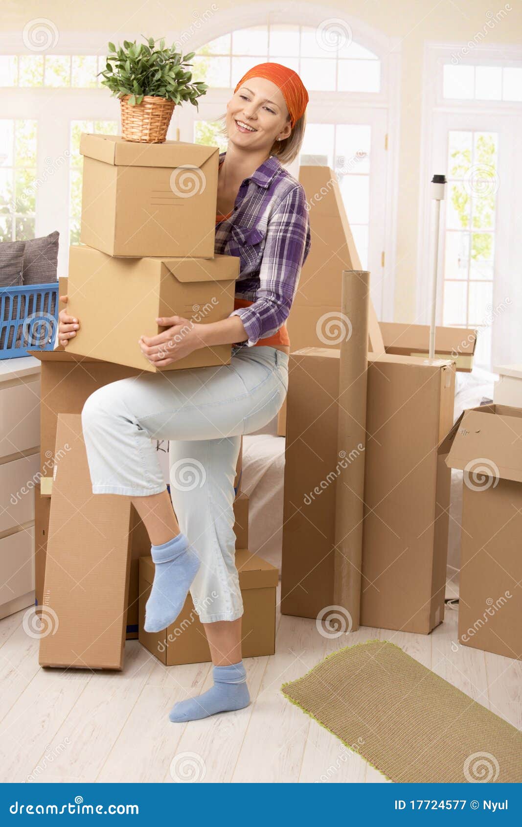 Smiling Woman Carrying Boxes Stock Image - Image of packing, lifestyle ...