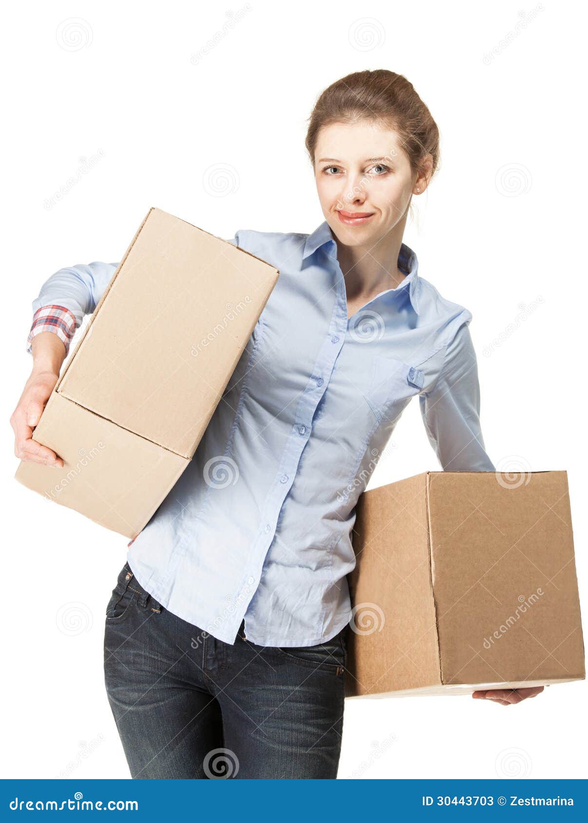 Smiling Woman Carrying Two Big Boxes Stock Image - Image of hold ...