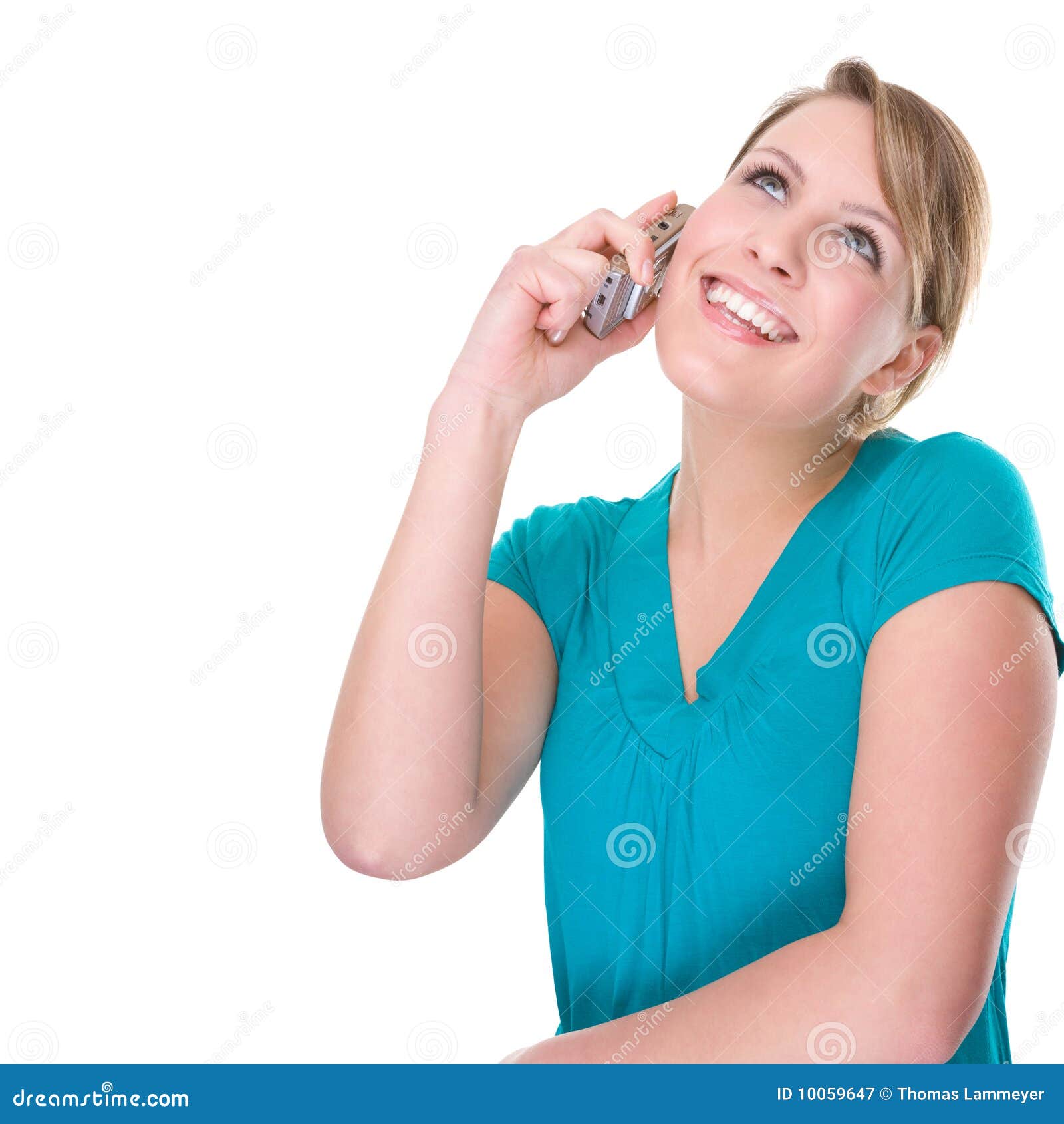 Smiling woman with cell stock image. Image of beautiful - 10059647
