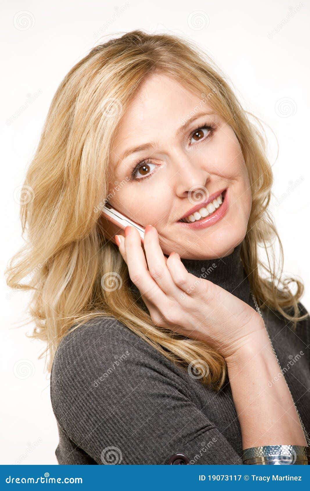 Smiling Woman on Cell Phone Stock Image - Image of adult, phone: 19073117