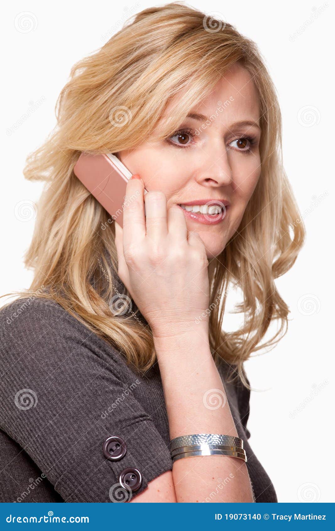 Smiling Woman on Cell Phone Stock Photo - Image of model, gossip: 19073140