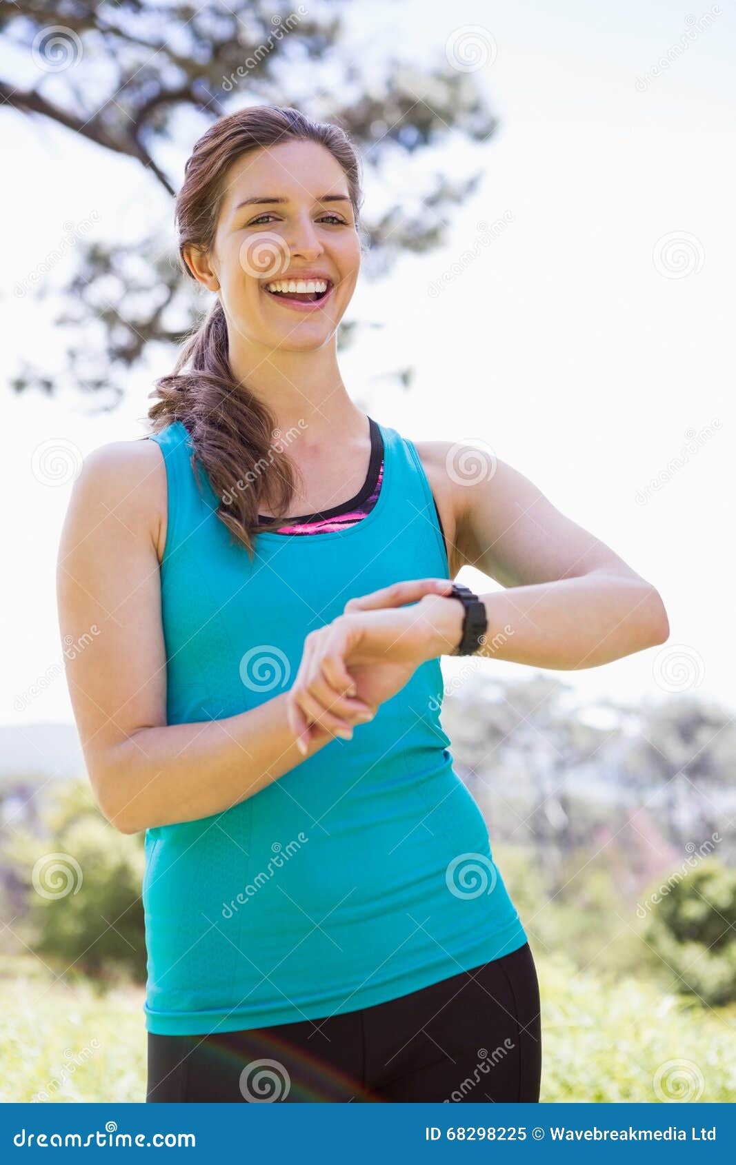 Smiling Woman Checking Her Watch Stock Image - Image of activity ...