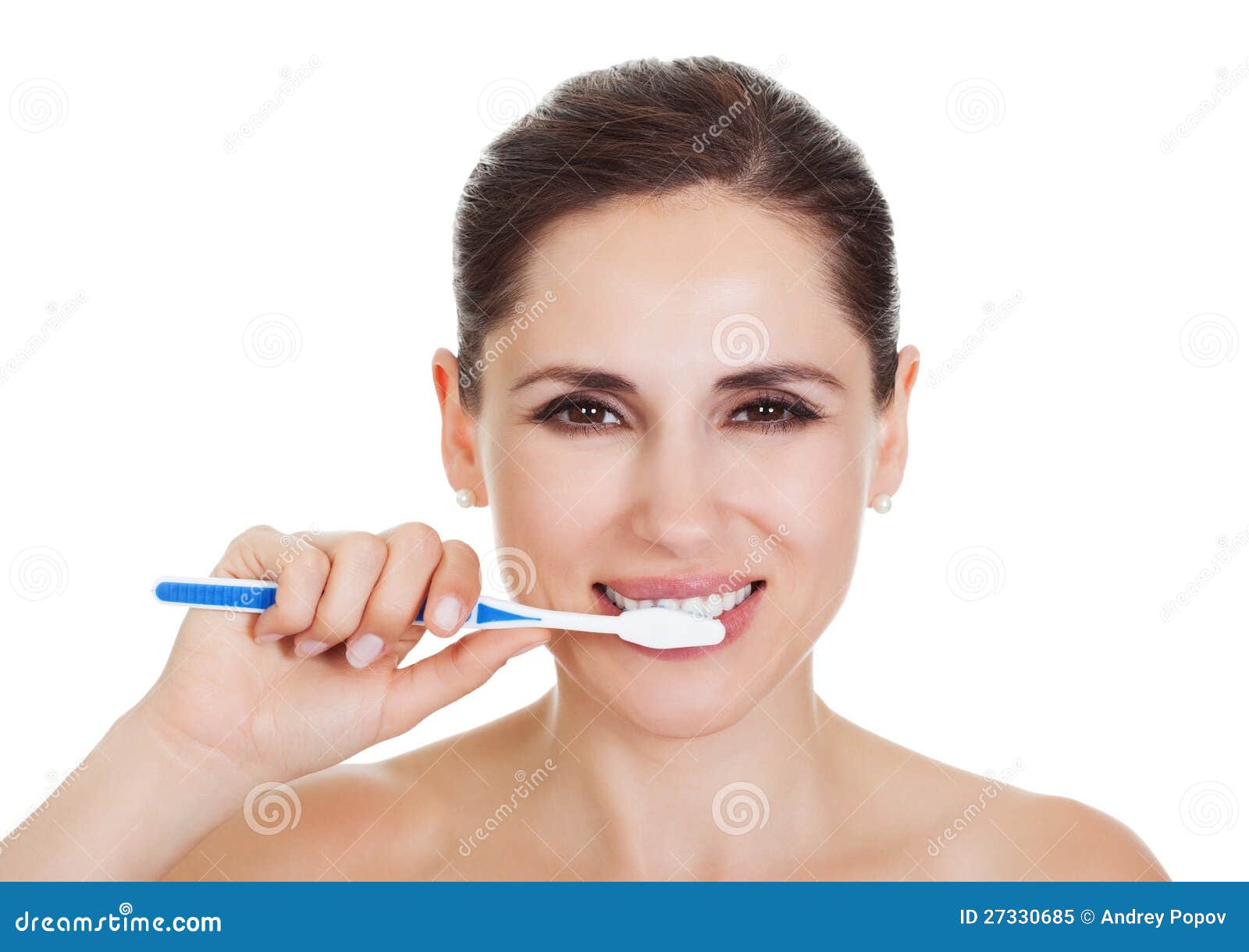 Smiling Woman Cleaning Her Teeth Stock Image - Image of female, health ...