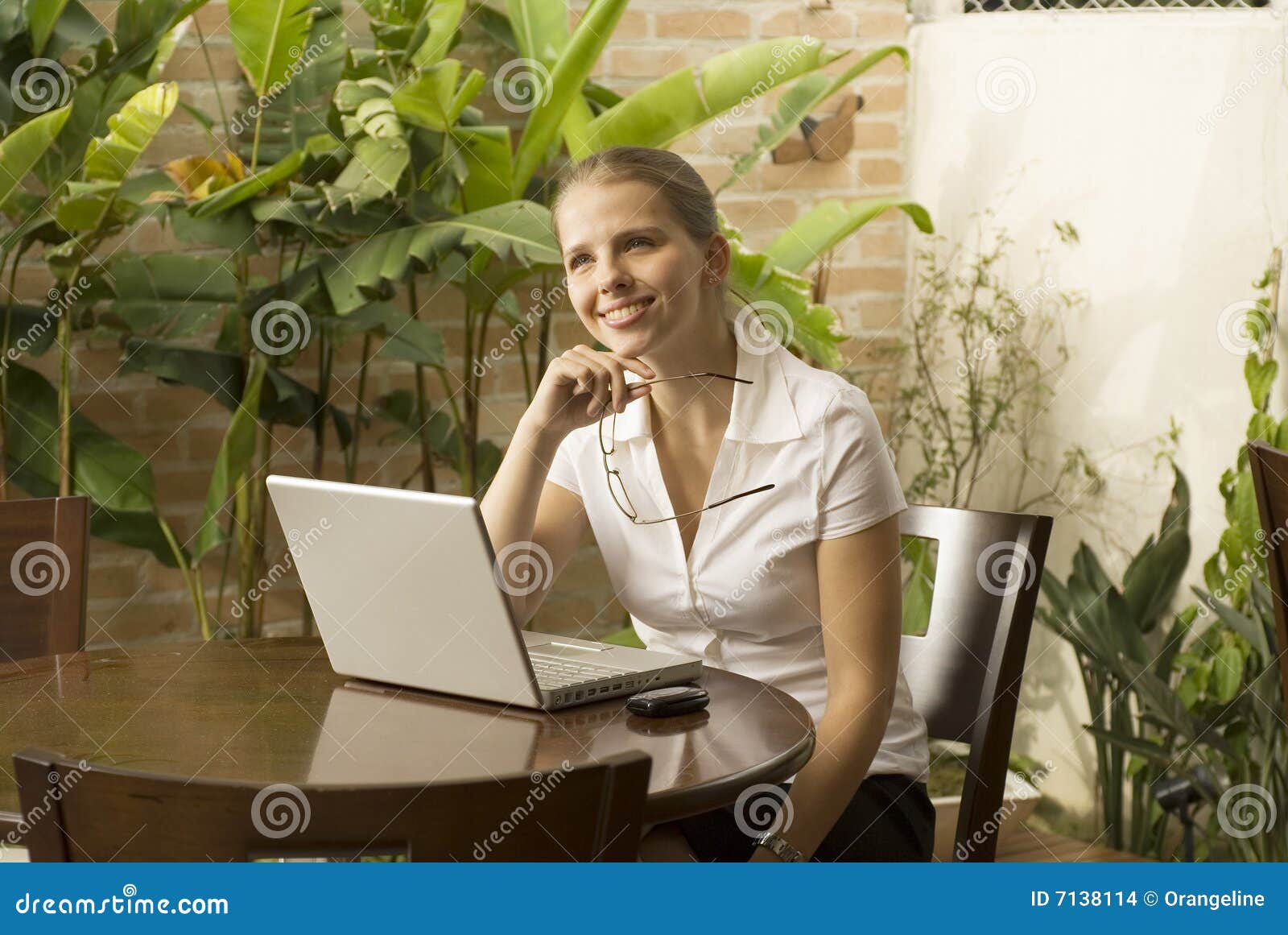 Smiling Woman at Computer stock photo. Image of female - 7138114