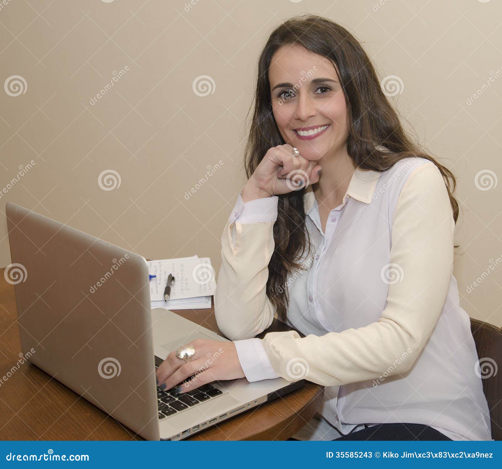 Smiling Woman with Computer Stock Image - Image of business, computer ...