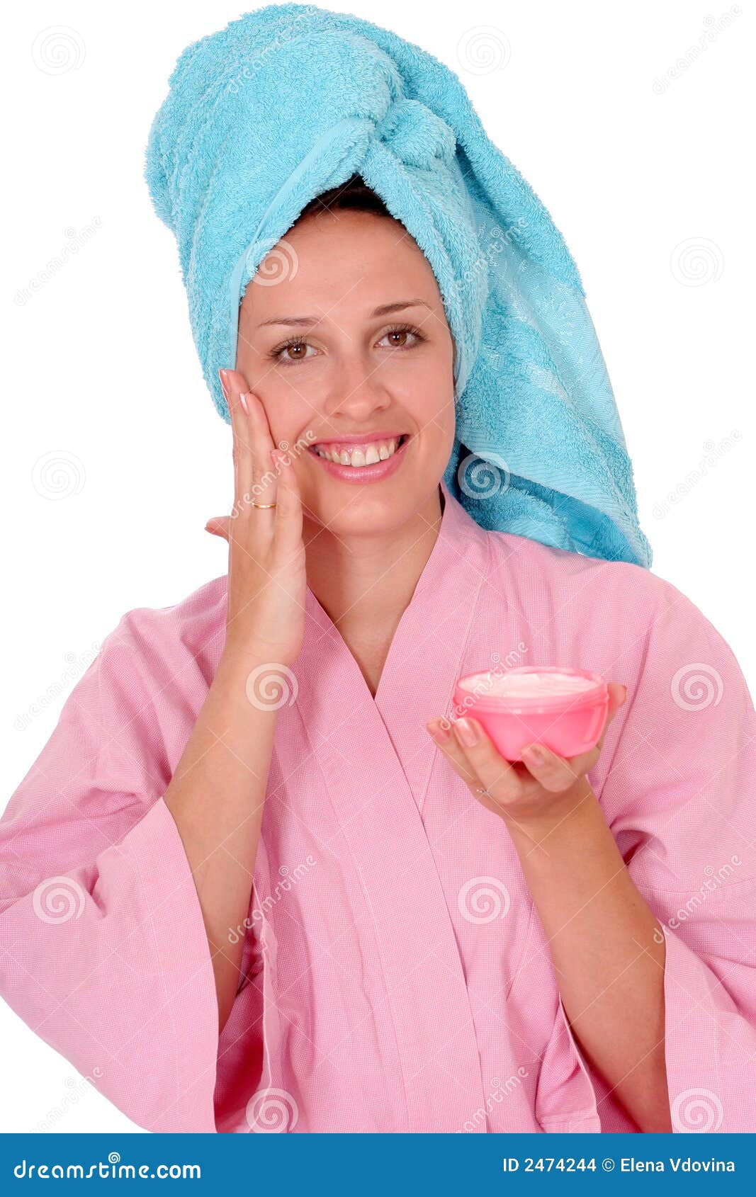 Smiling woman with a cream stock photo. Image of derma - 2474244