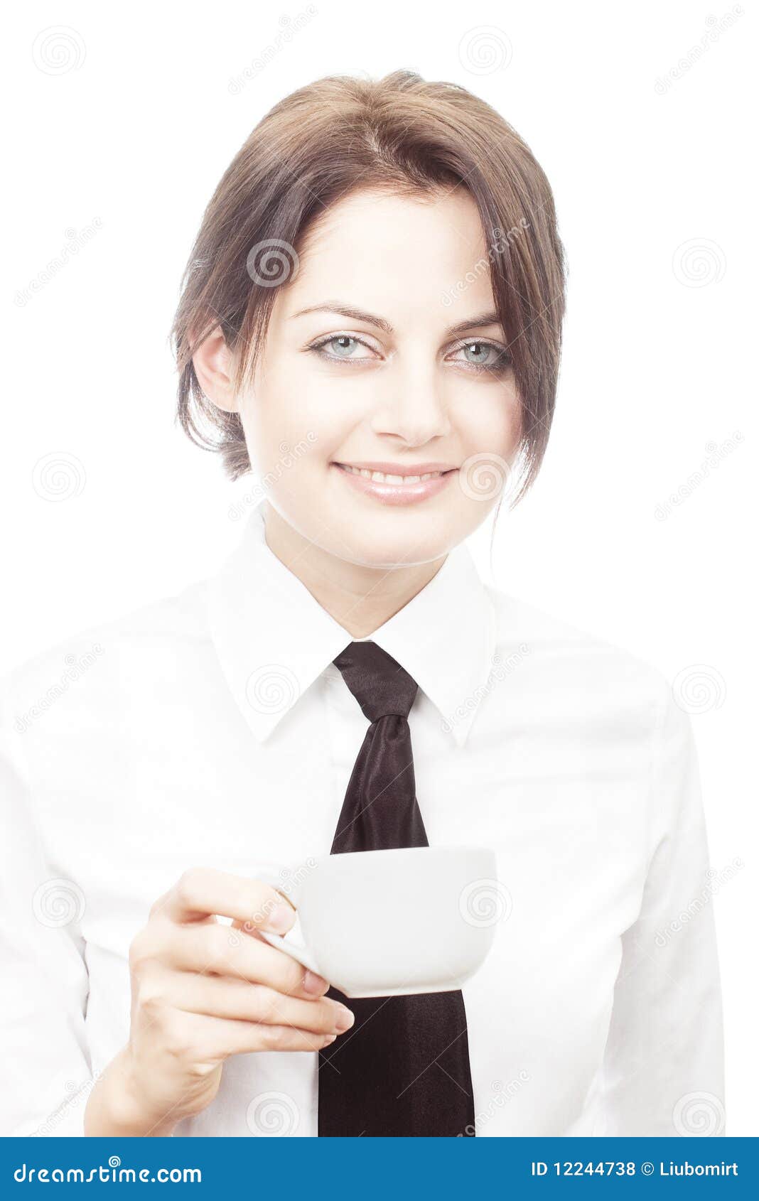 Smiling Woman with Cup of Coffee Stock Photo - Image of female, collar ...