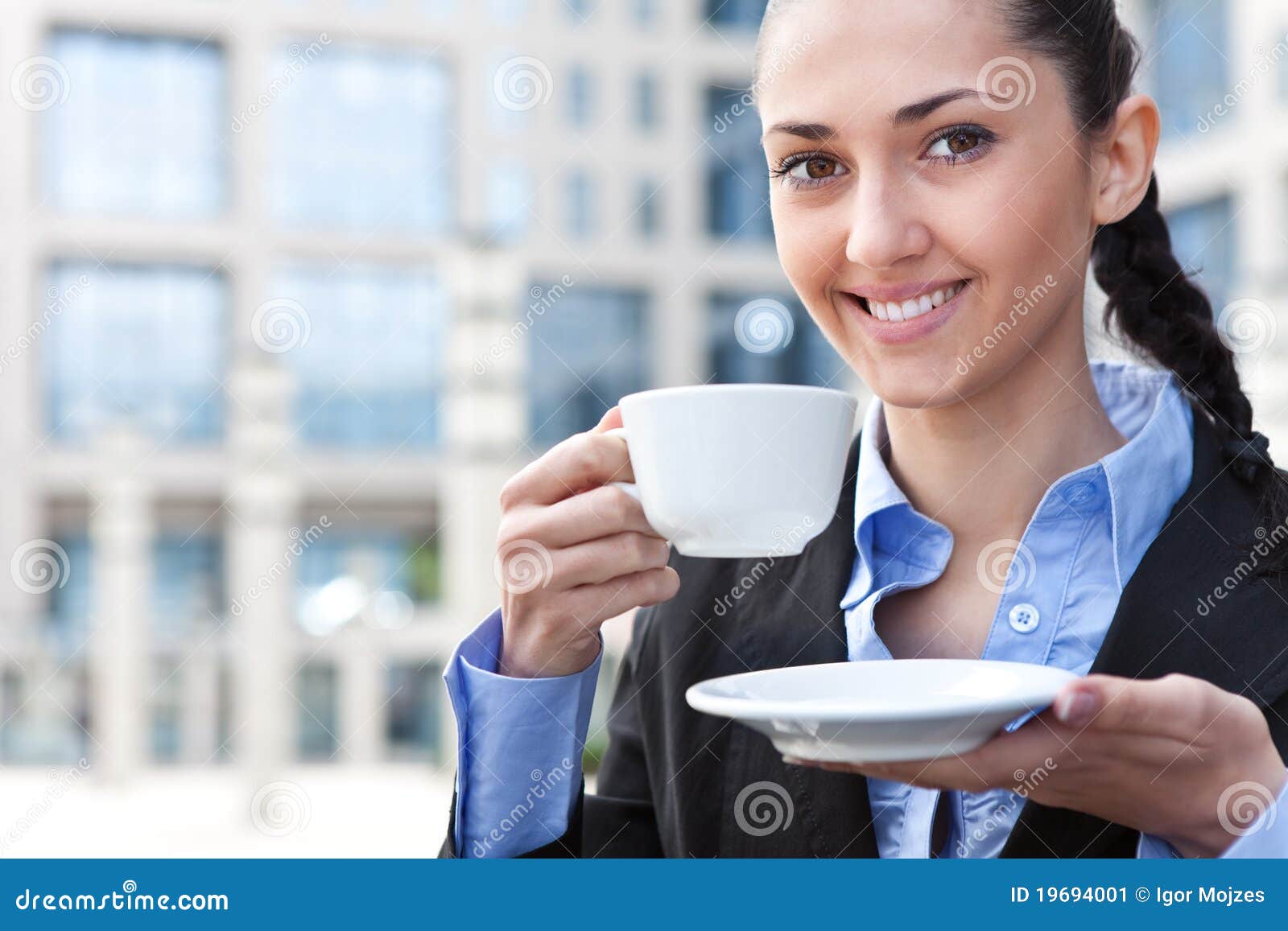 Smiling Woman with Cup of Coffee Stock Image - Image of pause, people ...