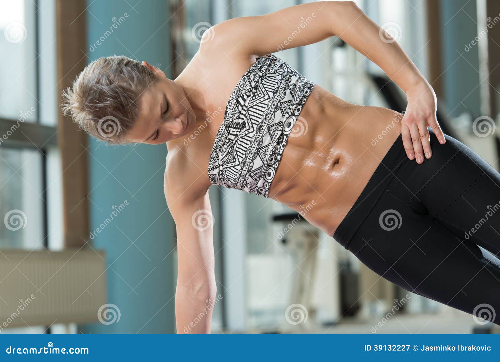 Smiling Woman Doing Abdominal Excerise Stock Image Image Of Conscious