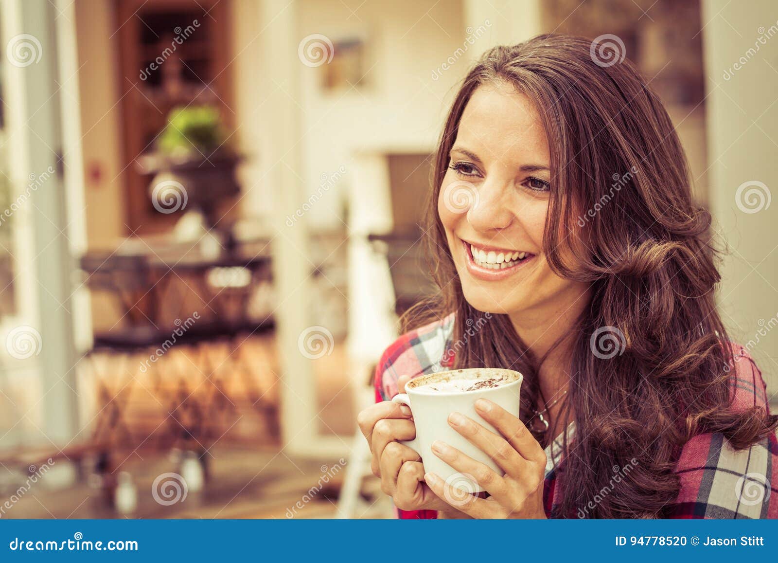Smiling Woman Drinking Coffee Stock Photo - Image of young, smile: 94778520
