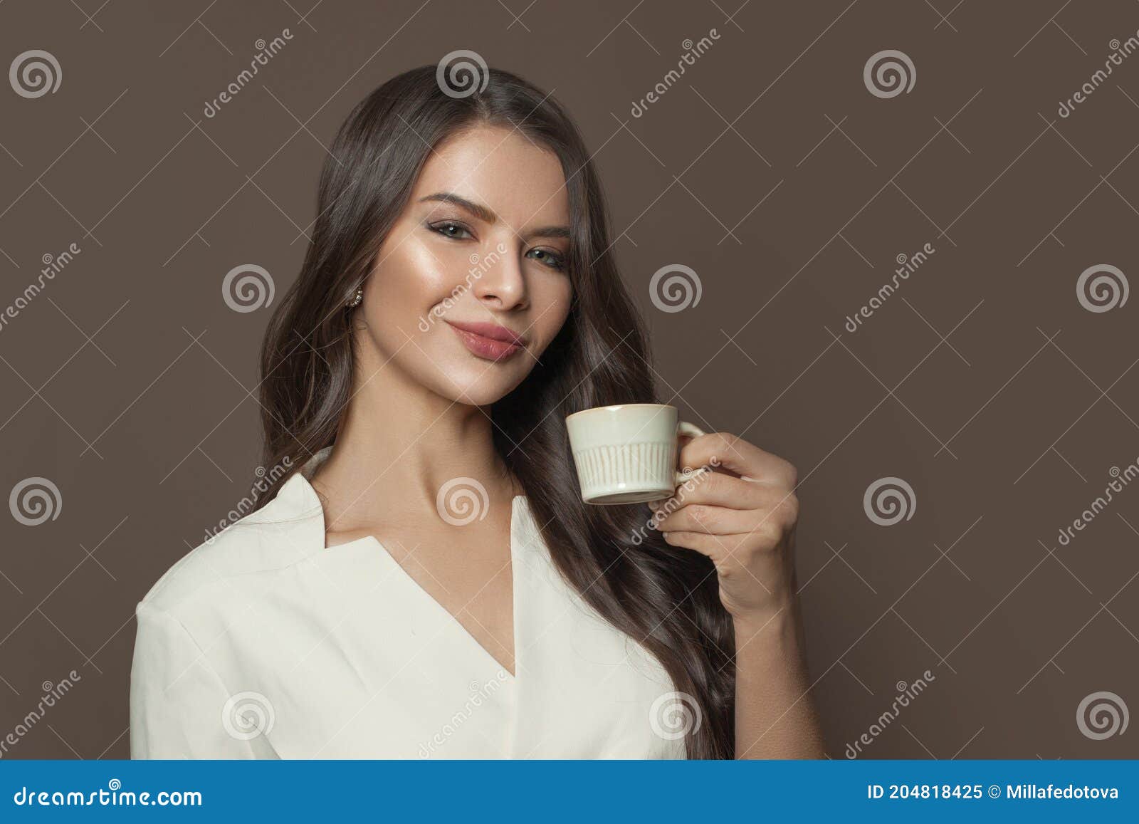 Smiling Woman Drinking Coffee, Portrait Stock Image - Image of casual ...