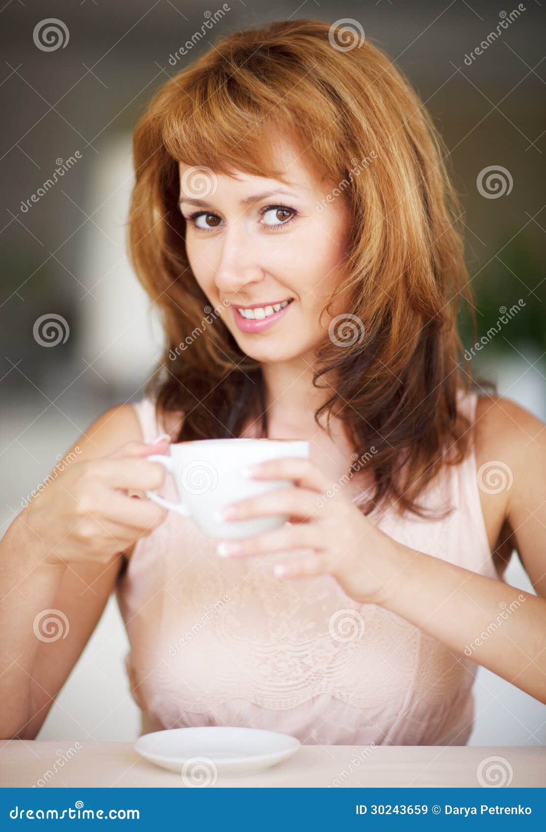 Smiling Woman Drinking Coffee Stock Image Image Of Casual Beautiful