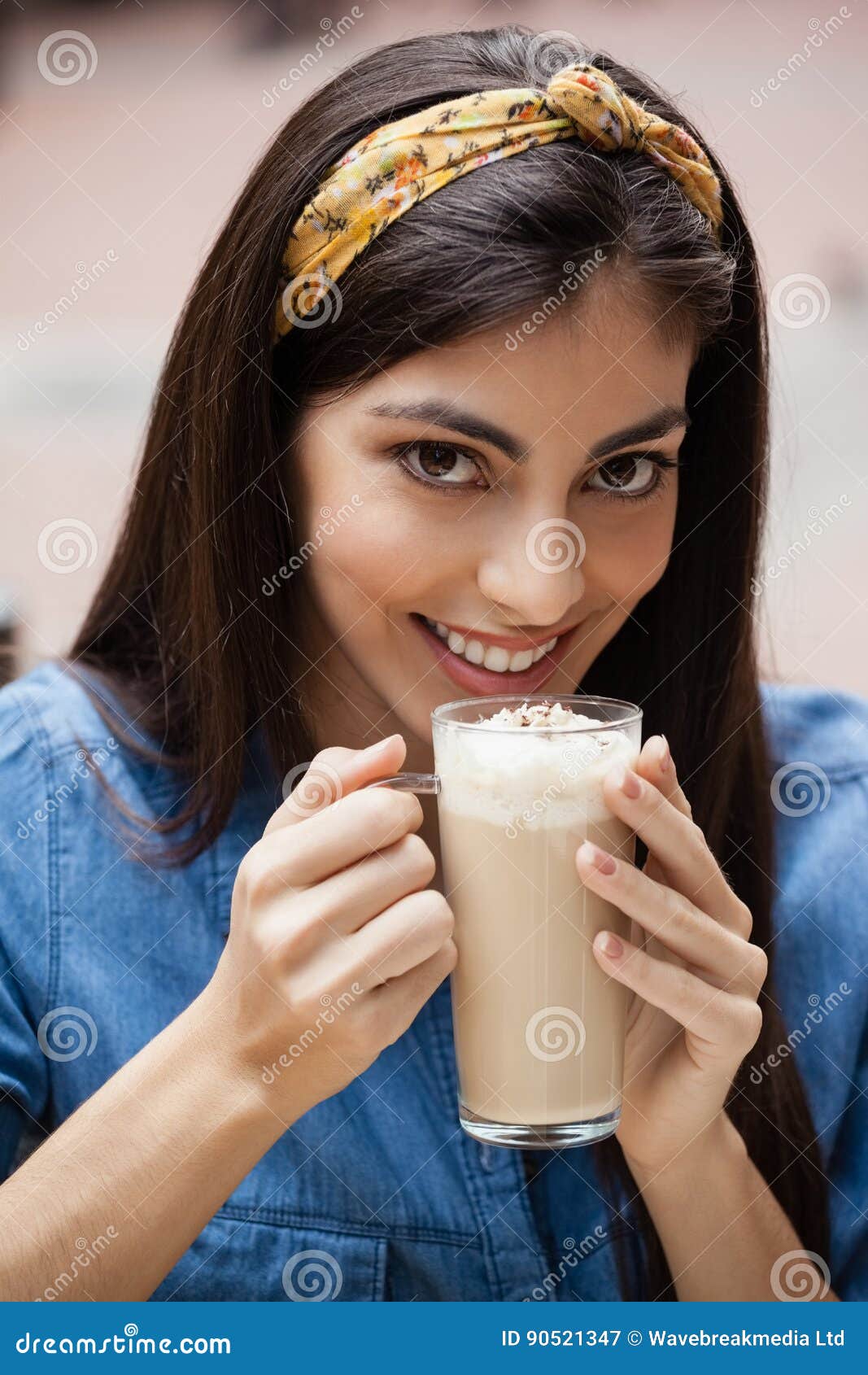 Smiling Woman Drinking Cold Coffee Stock Image - Image of cheerful ...