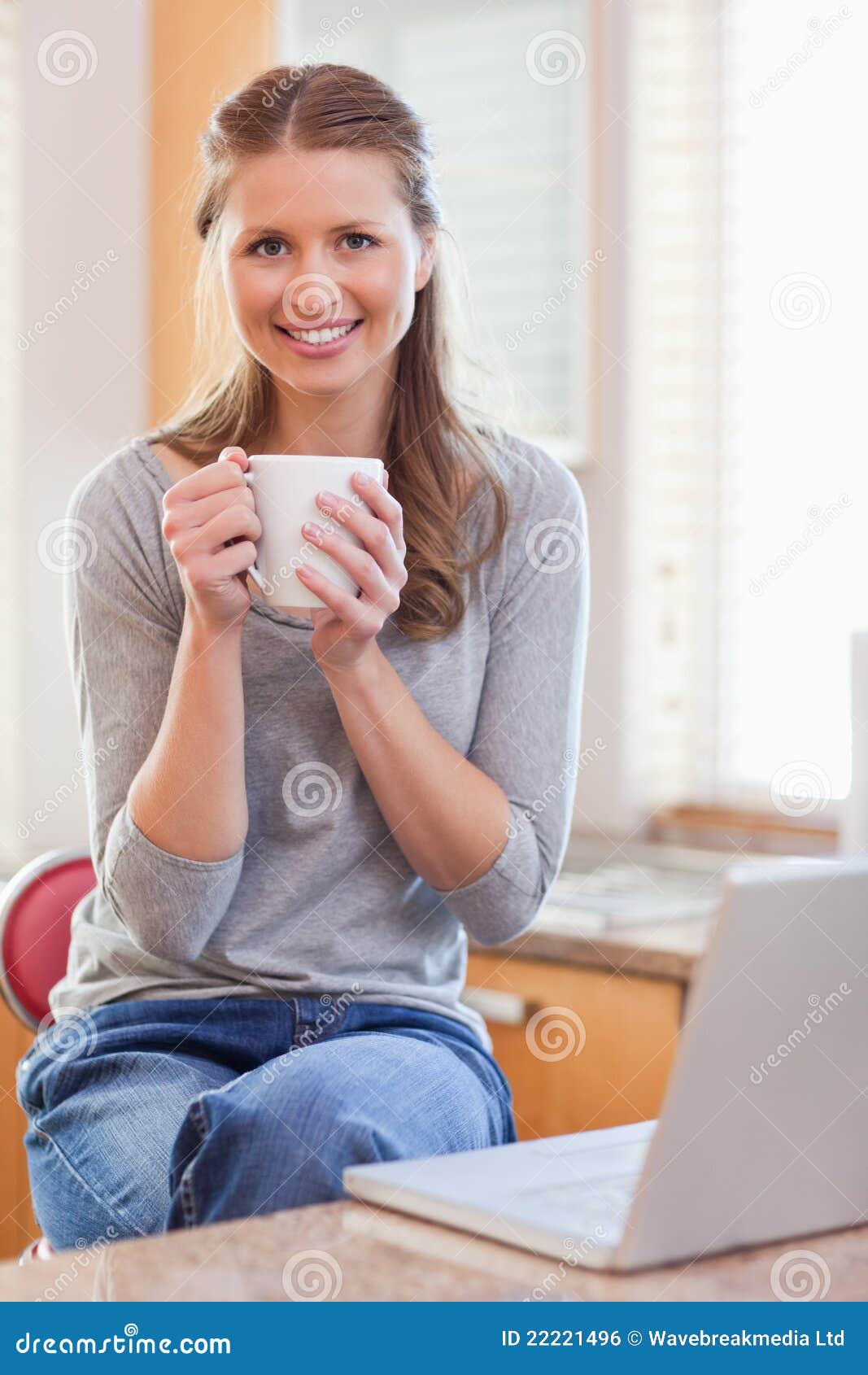 Smiling Woman Enjoying Coffee Stock Photo - Image of beverage ...