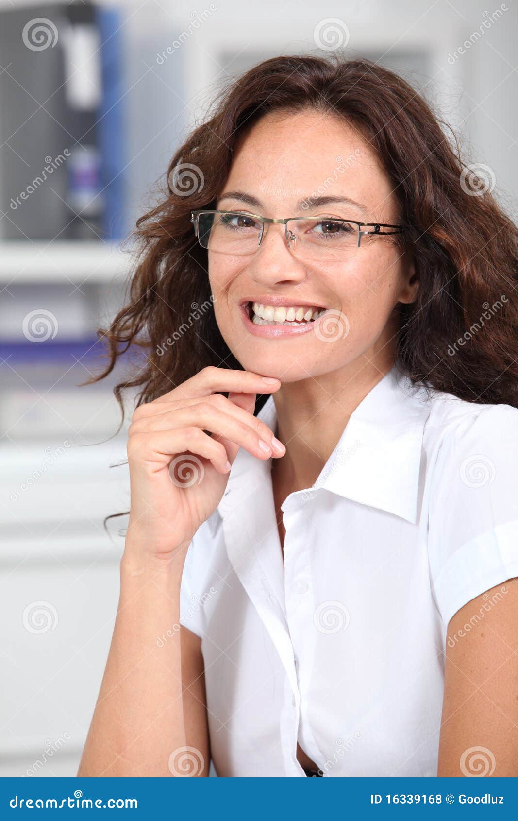 Smiling Woman with Eyeglasses Stock Photo - Image of worker, indoors ...