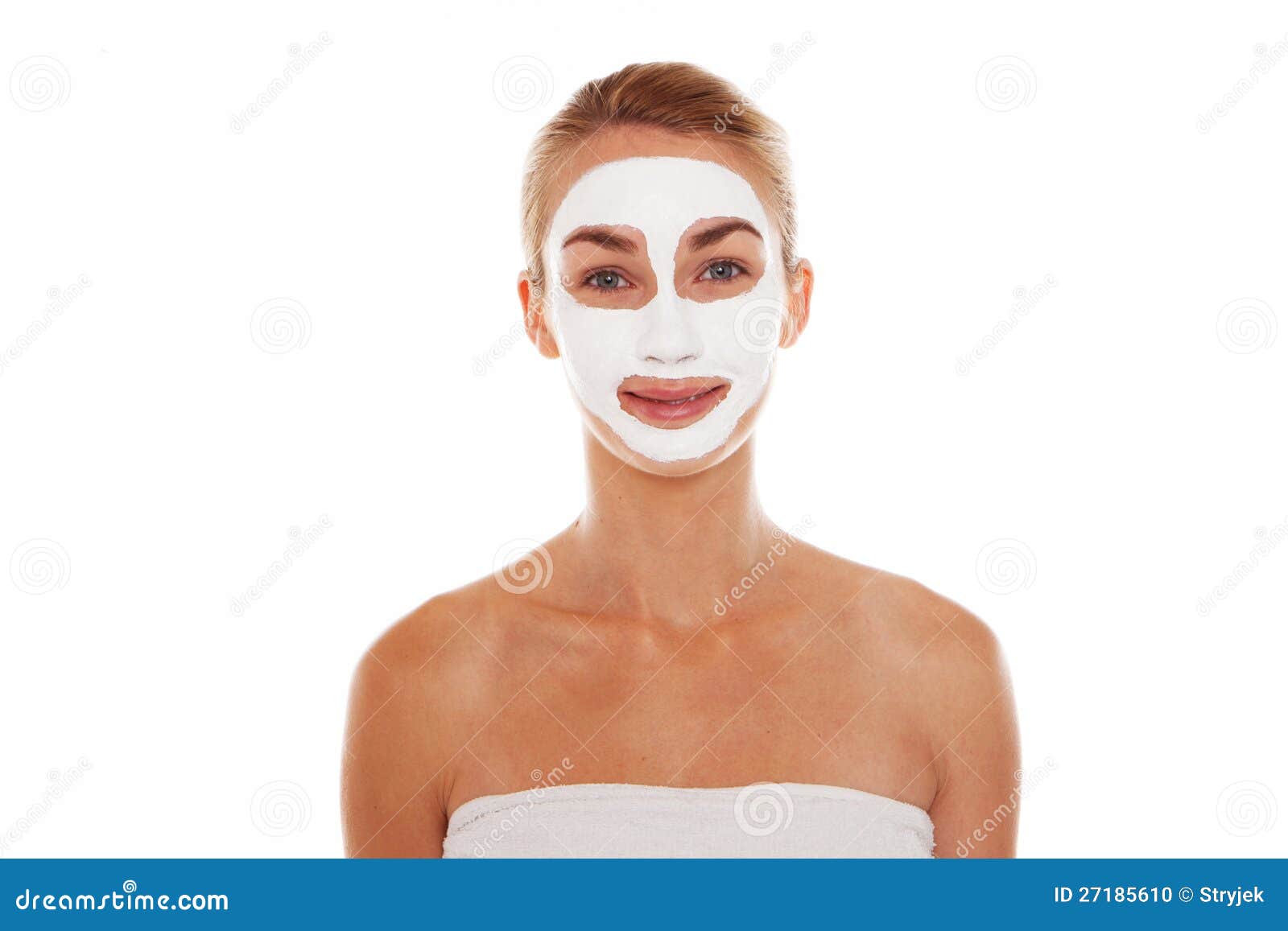 Smiling Woman in a Face Mask Stock Photo - Image of pleasure, skincare ...