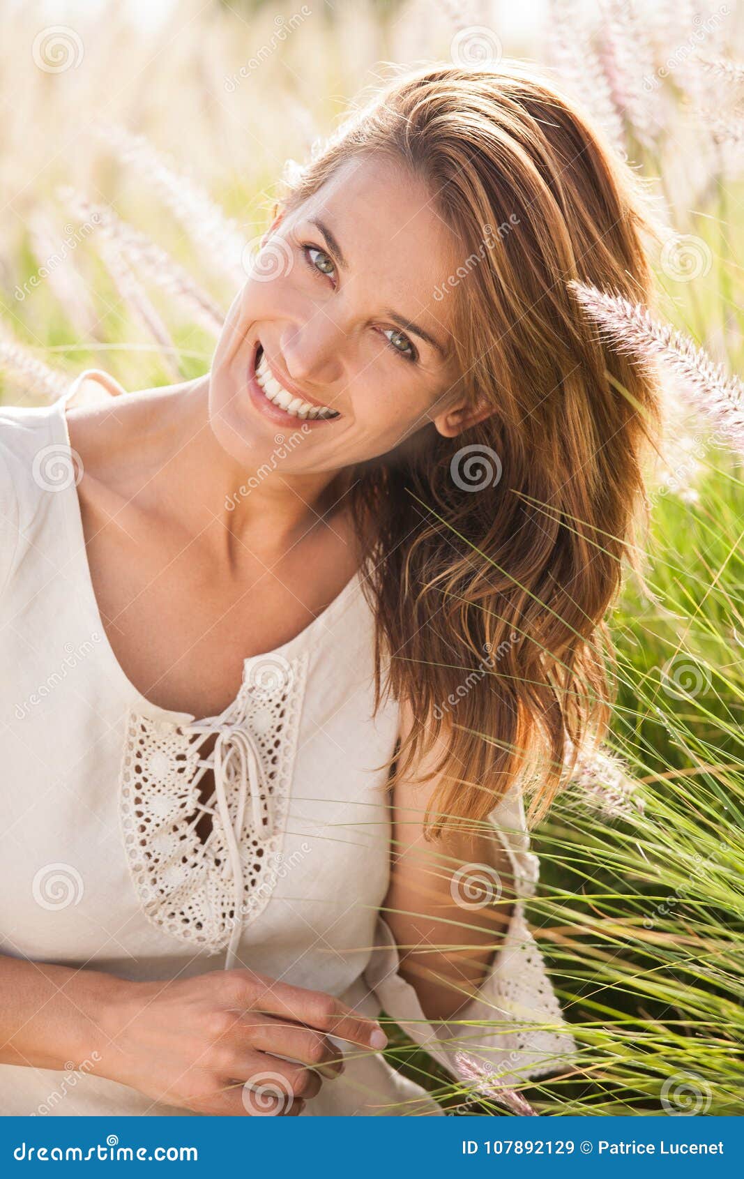Smiling Woman in the Fields in Summer Stock Image - Image of woman ...