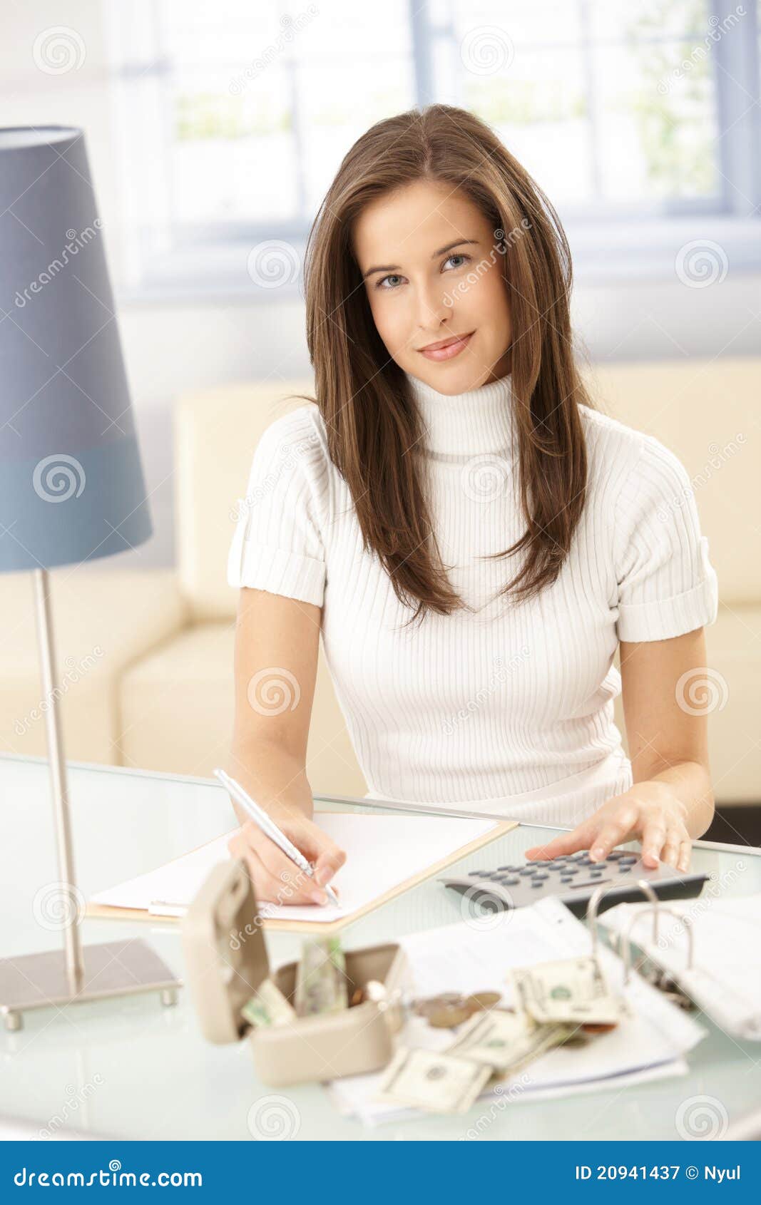 Smiling Woman at Financial Work Stock Image - Image of face, american ...