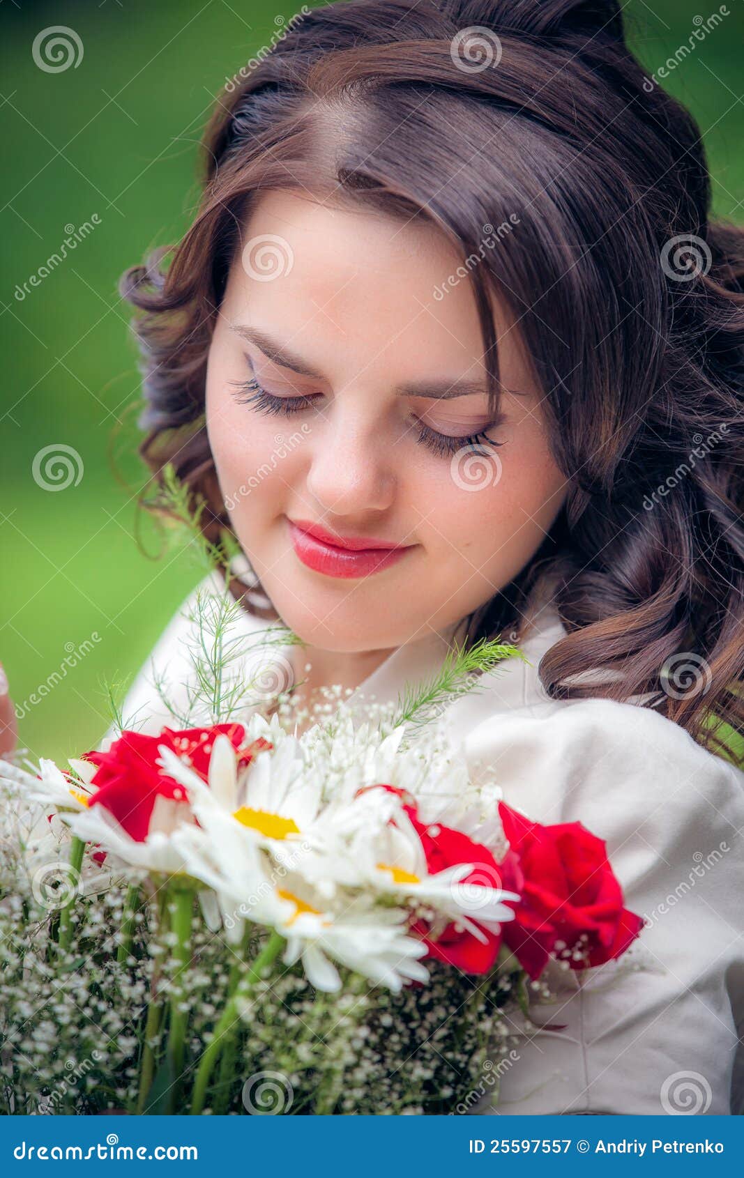Smiling woman with flower stock image. Image of romantic - 25597557