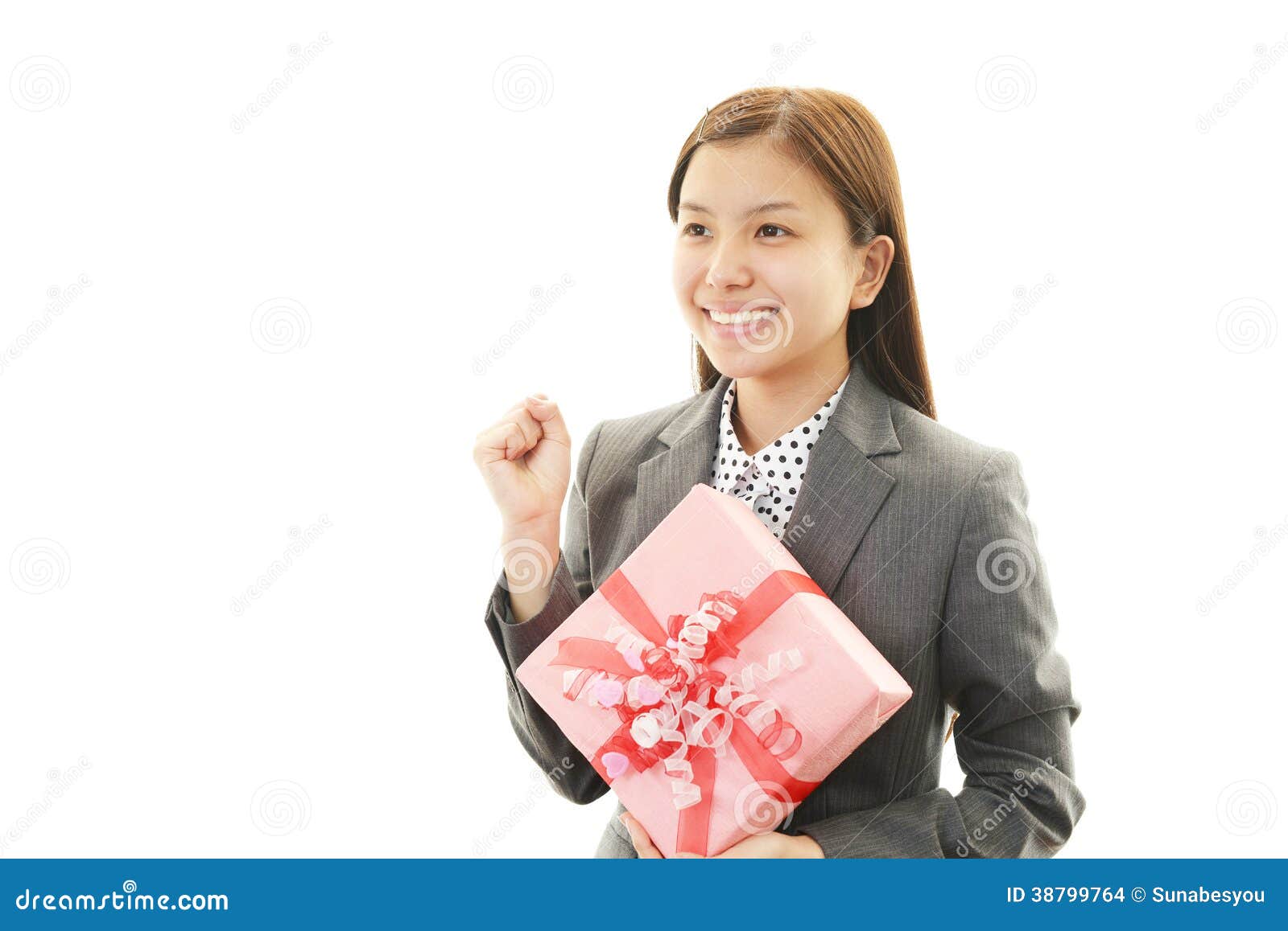 Smiling woman with a gift stock photo. Image of beauty - 38799764