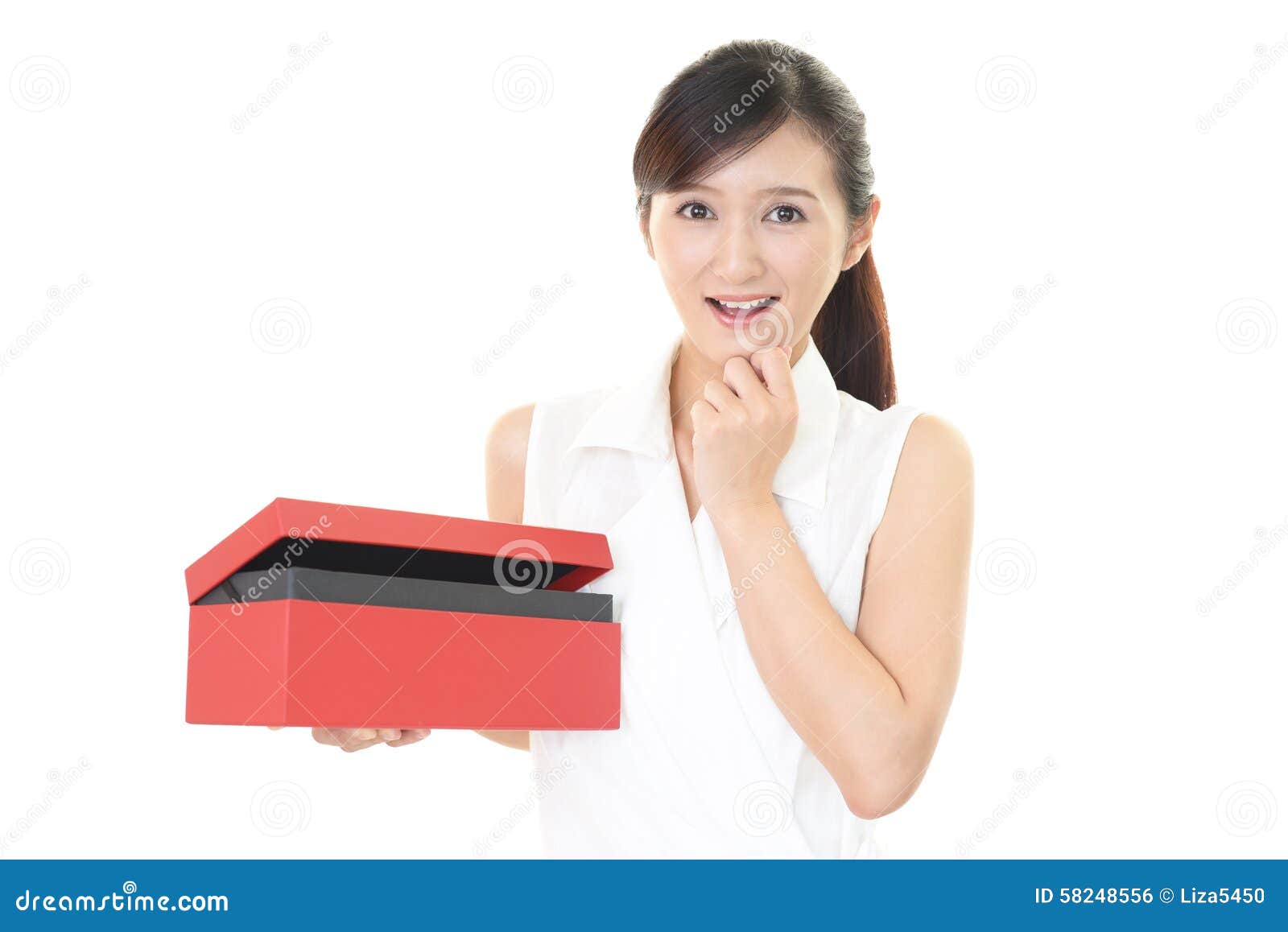 Smiling woman with a gift stock photo. Image of happiness - 58248556