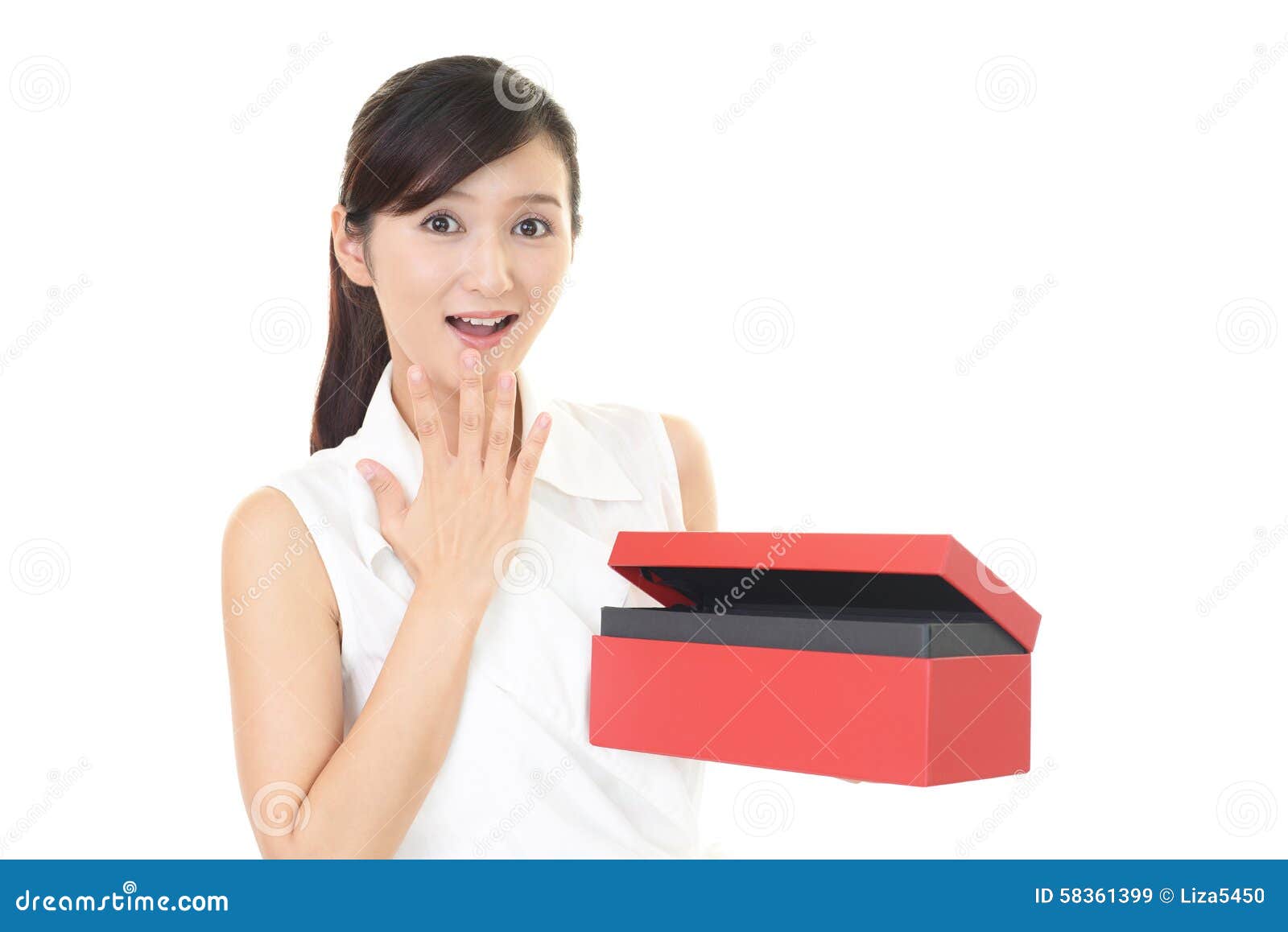 Smiling woman with a gift stock image. Image of excited - 58361399