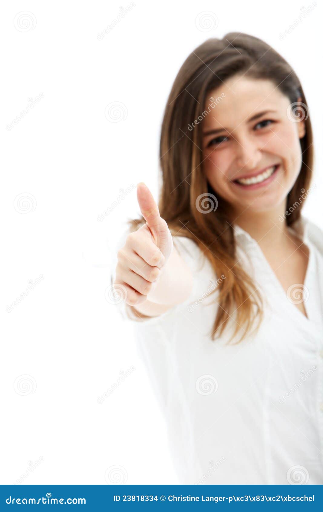 Smiling Woman Giving Thumbs Up Stock Photo - Image of victory, girl ...