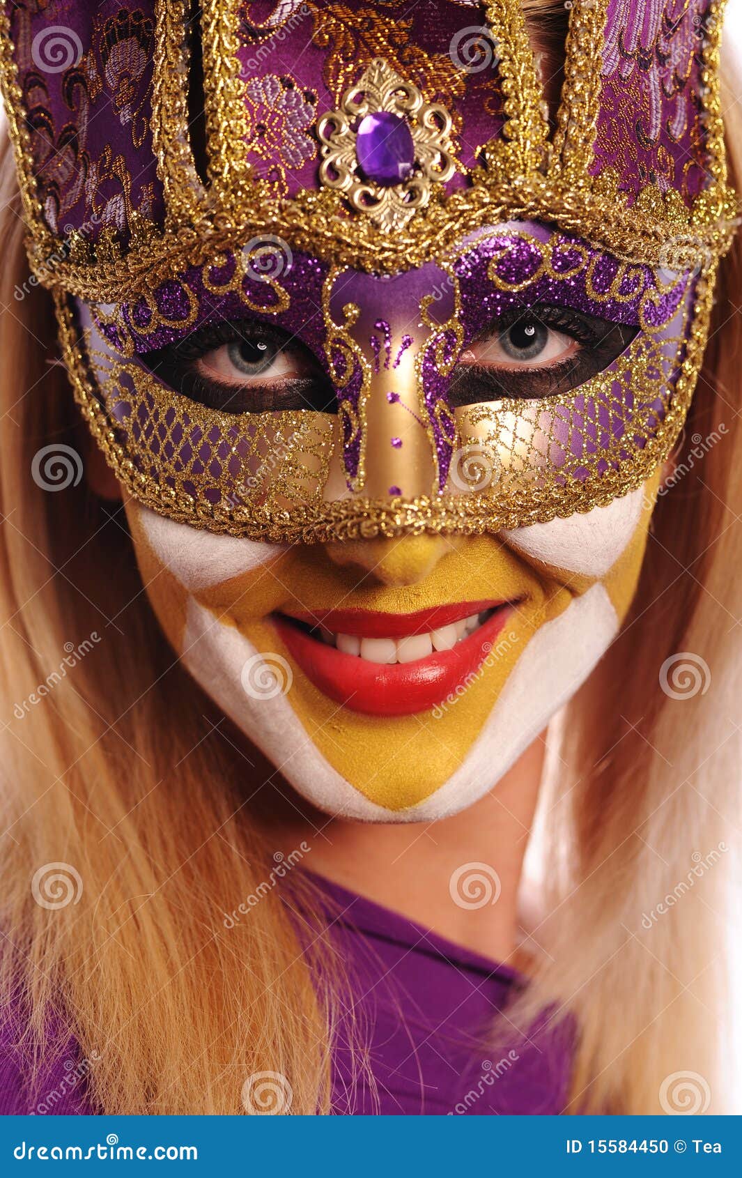 Smiling woman in half mask stock photo. Image of lips - 15584450