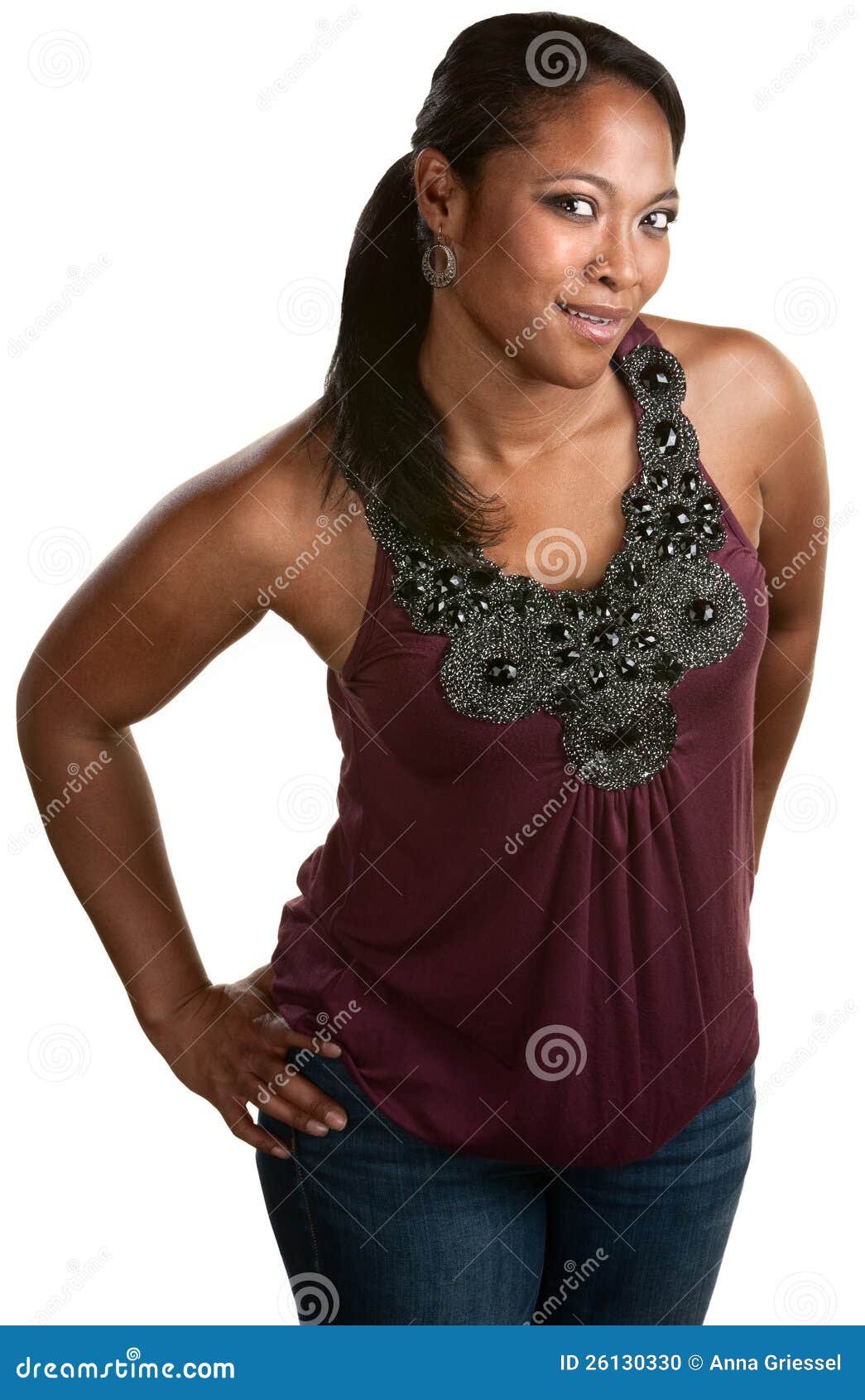 Smiling Woman with Hands on Hips Stock Photo - Image of good, flattered ...