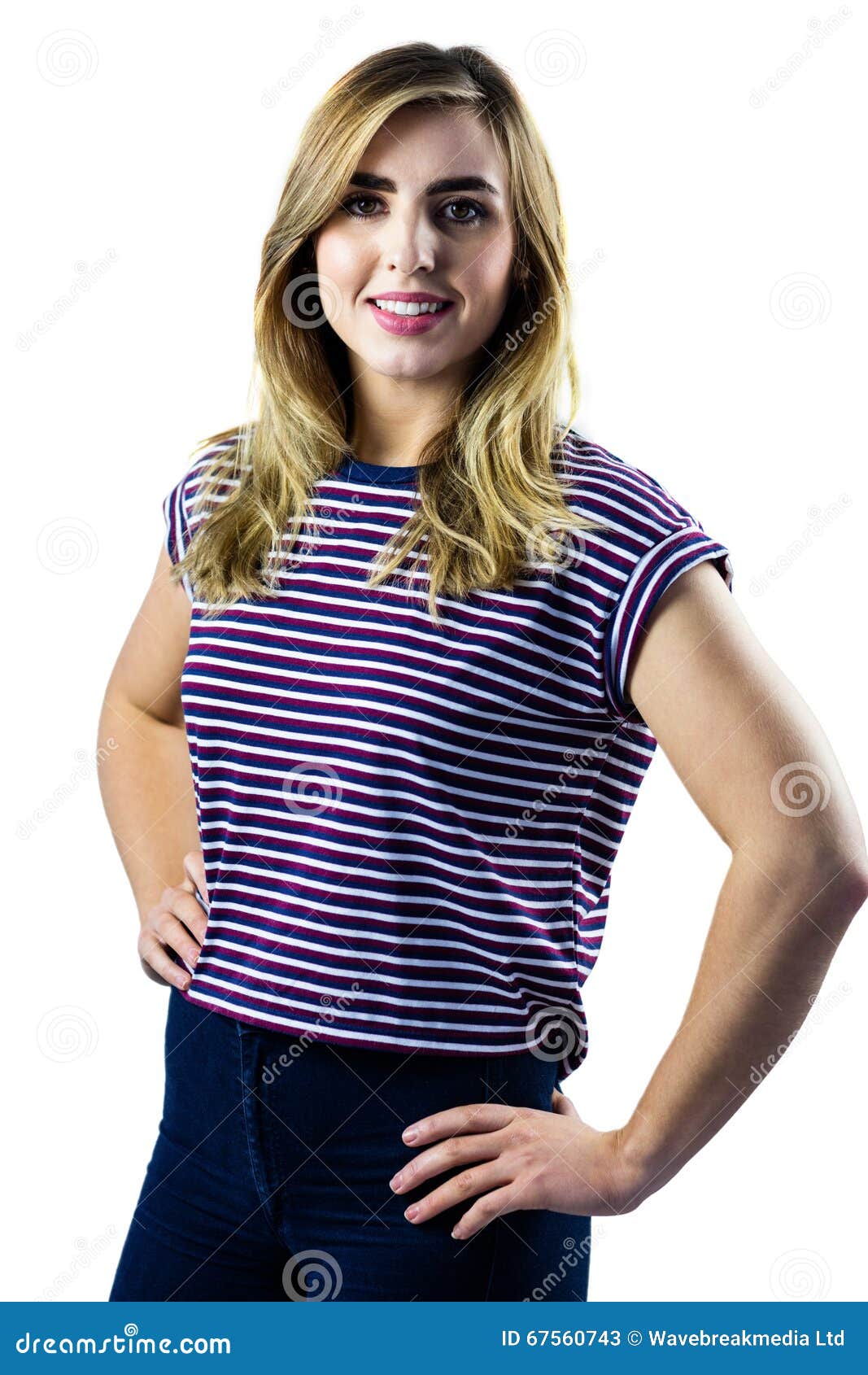 Smiling Woman with Hands on Hips Posing for Camera Stock Image - Image ...