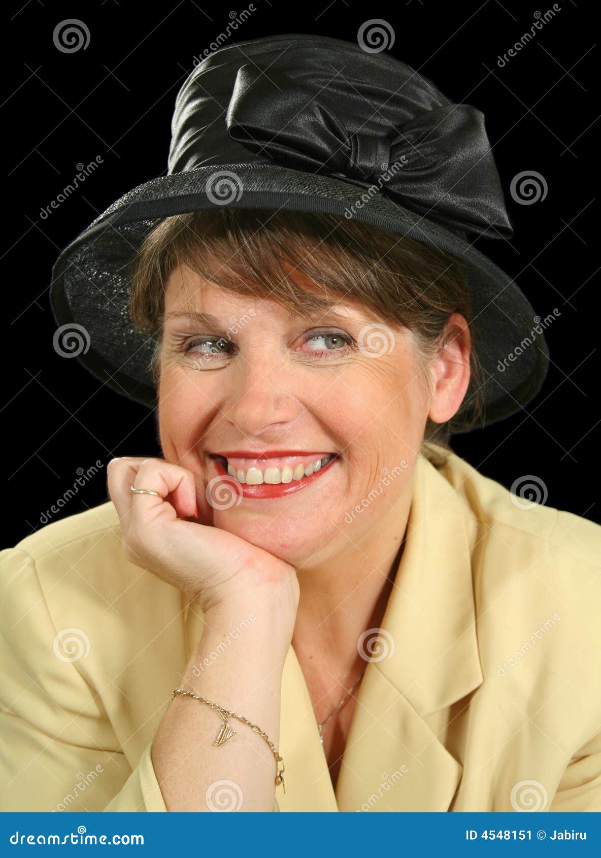 Smiling Woman in Hat stock image. Image of back, aged - 4548151