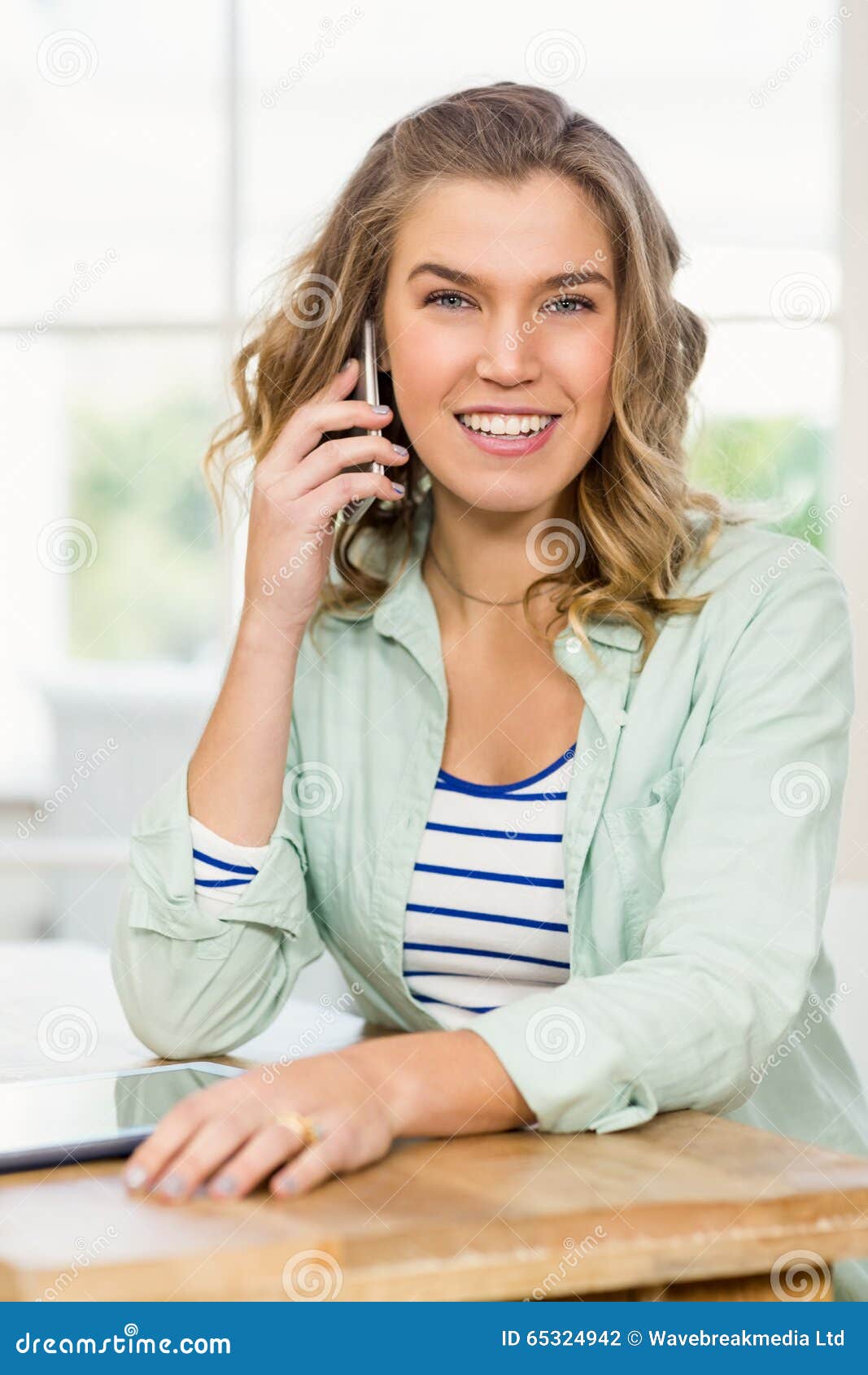 Smiling Woman Having Phone Call Stock Photo - Image of house, enjoyment ...