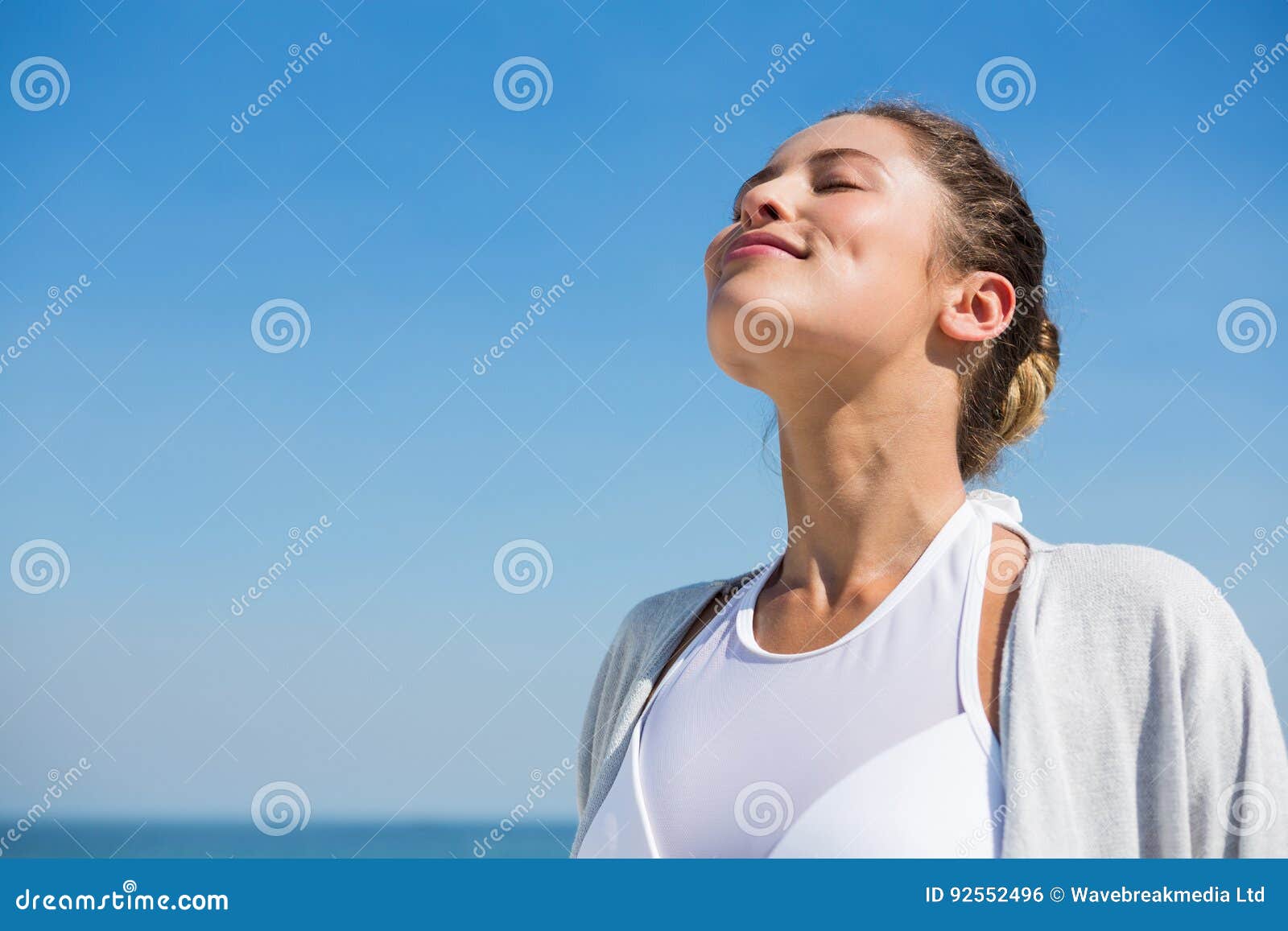 Smiling Woman with Head Back Stock Photo - Image of outdoors, eyes ...
