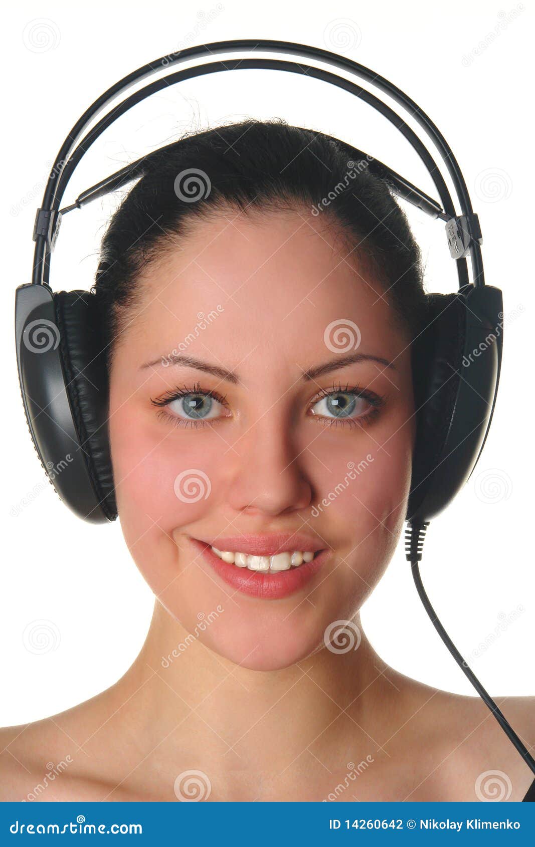 Smiling Woman with Headphones Stock Photo - Image of phones, complexion ...