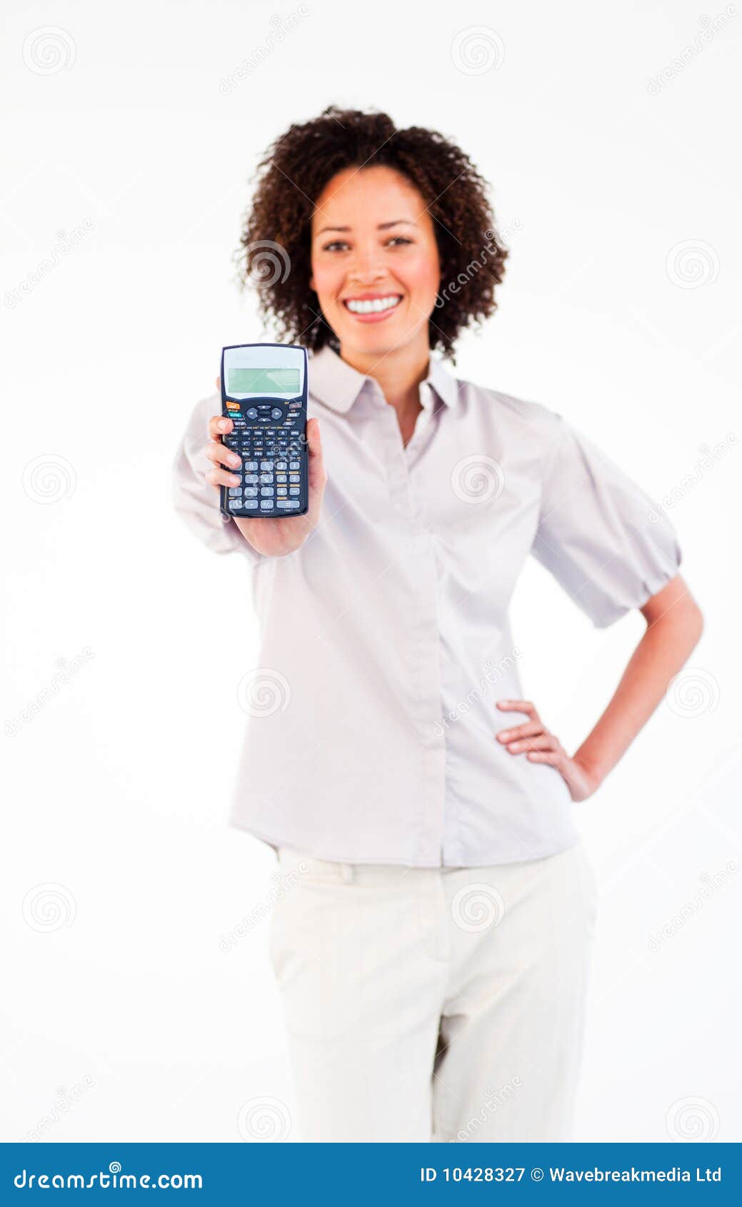 Smiling Woman Holding a Calculator Stock Image - Image of button ...
