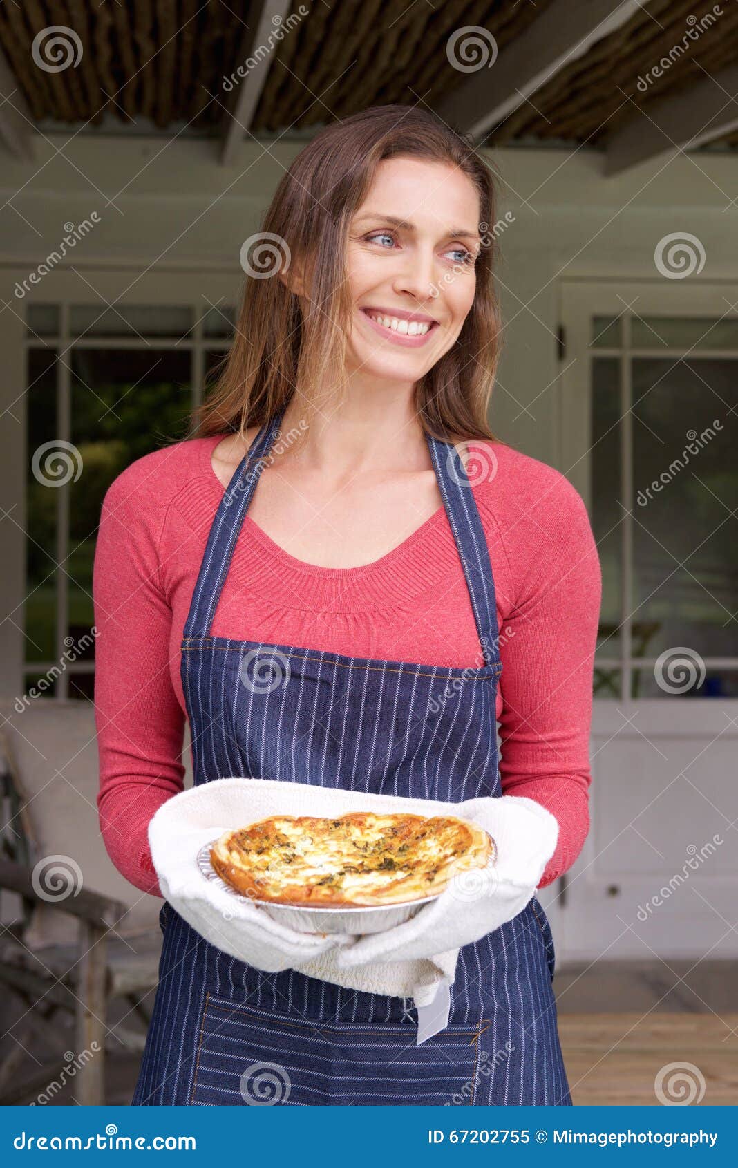 Smiling Woman Holding a Fresh Pie Stock Image - Image of look, diet ...