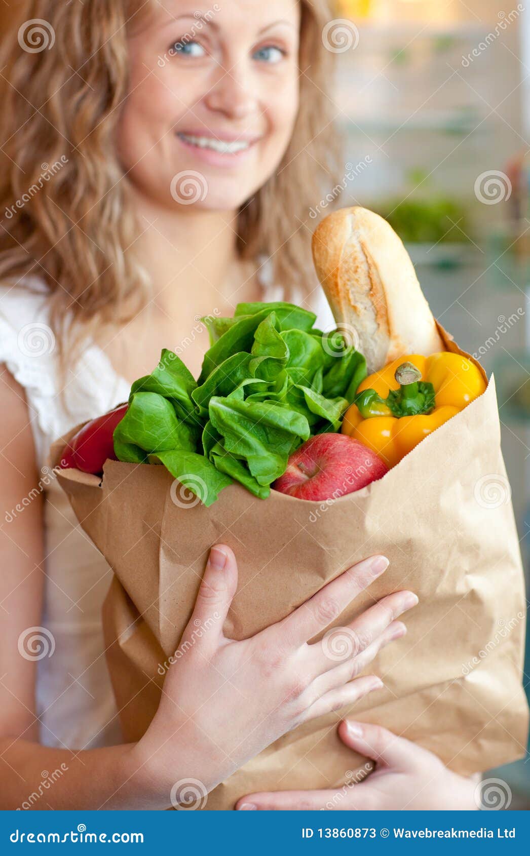 Smiling Woman Holding a Grocery Bag Stock Image - Image of food ... Smiling Woman Holding a Grocery Bag Stock Image - Image of food ...