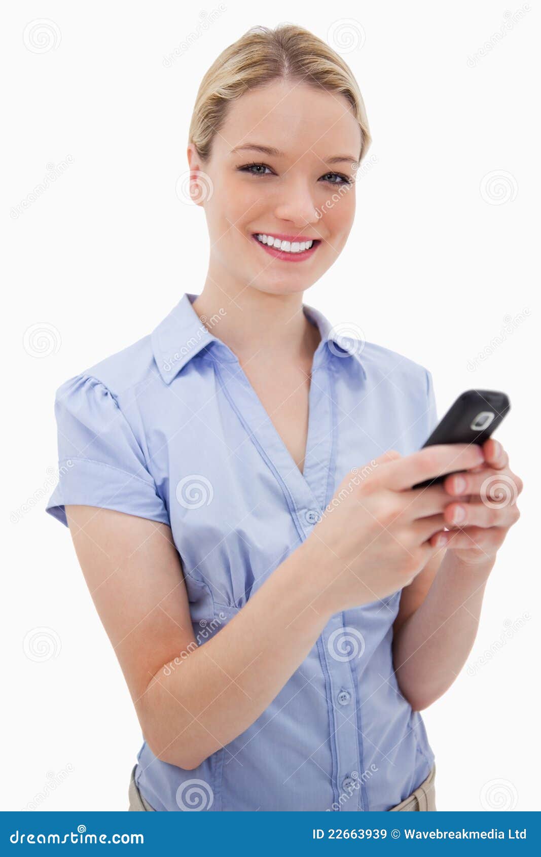 Smiling Woman Holding Her Cellphone Stock Image - Image of message ... Smiling Woman Holding Her Cellphone Stock Image - Image of message ...