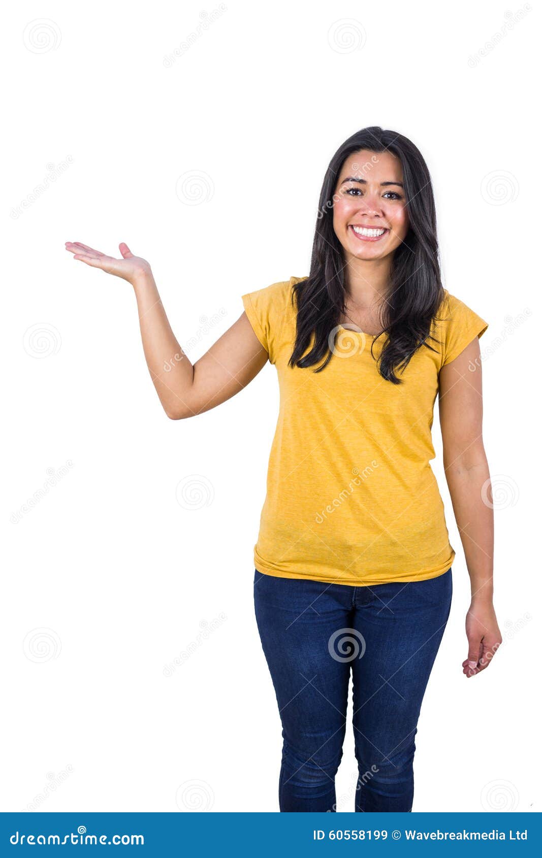 Smiling Woman Holding Her Hand Up Stock Image Image Of Happy