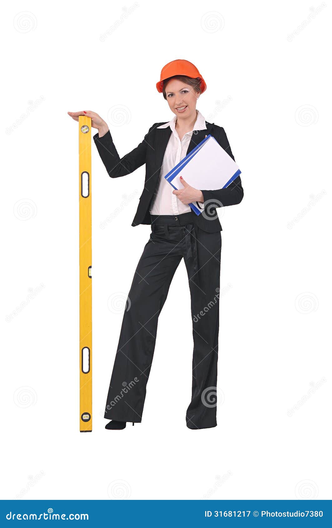 Smiling Woman Holding a Ruler in Her Hand Stock Image - Image of person ...