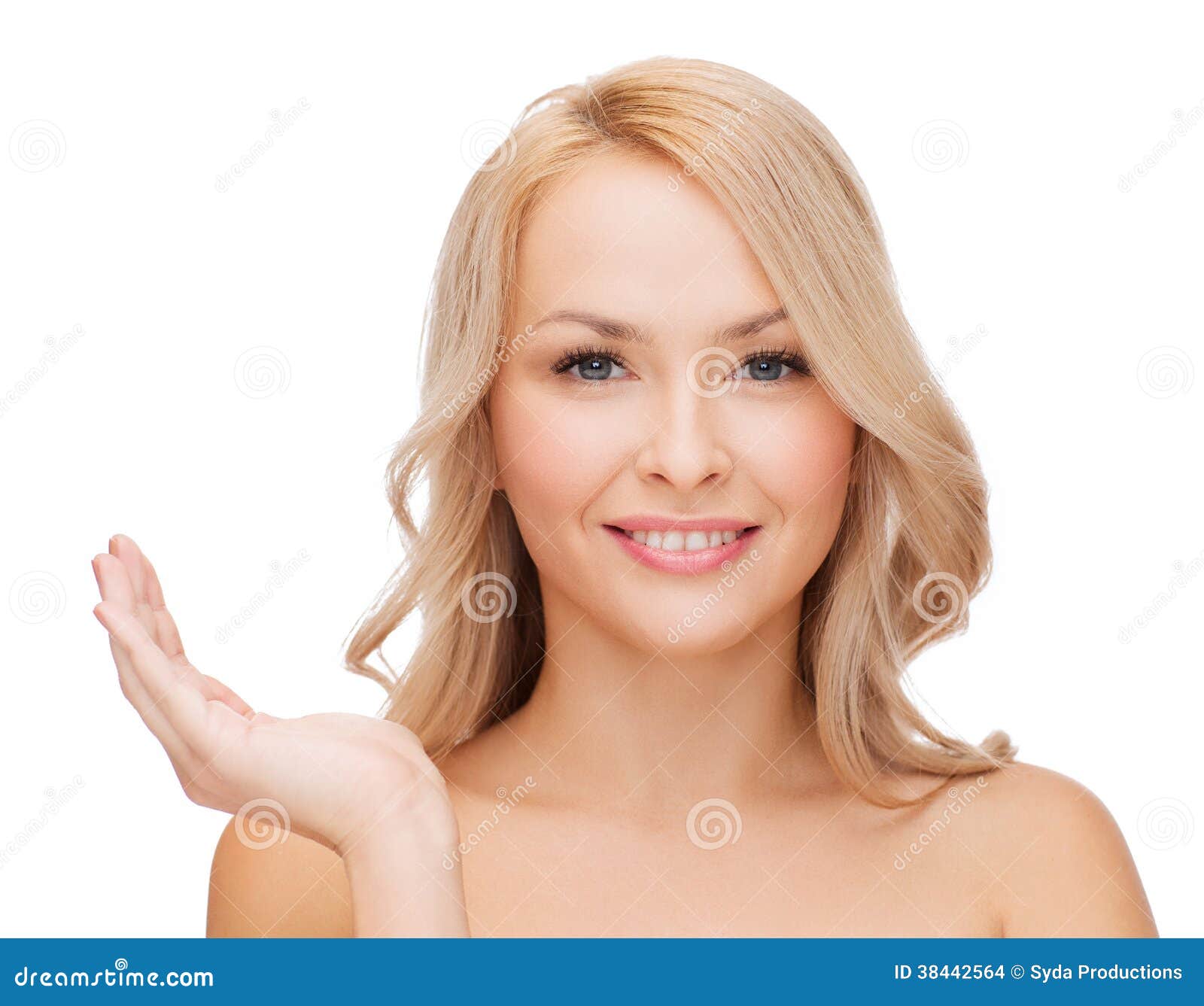 Smiling Woman Holding Something Imaginary Stock Photo - Image of ...