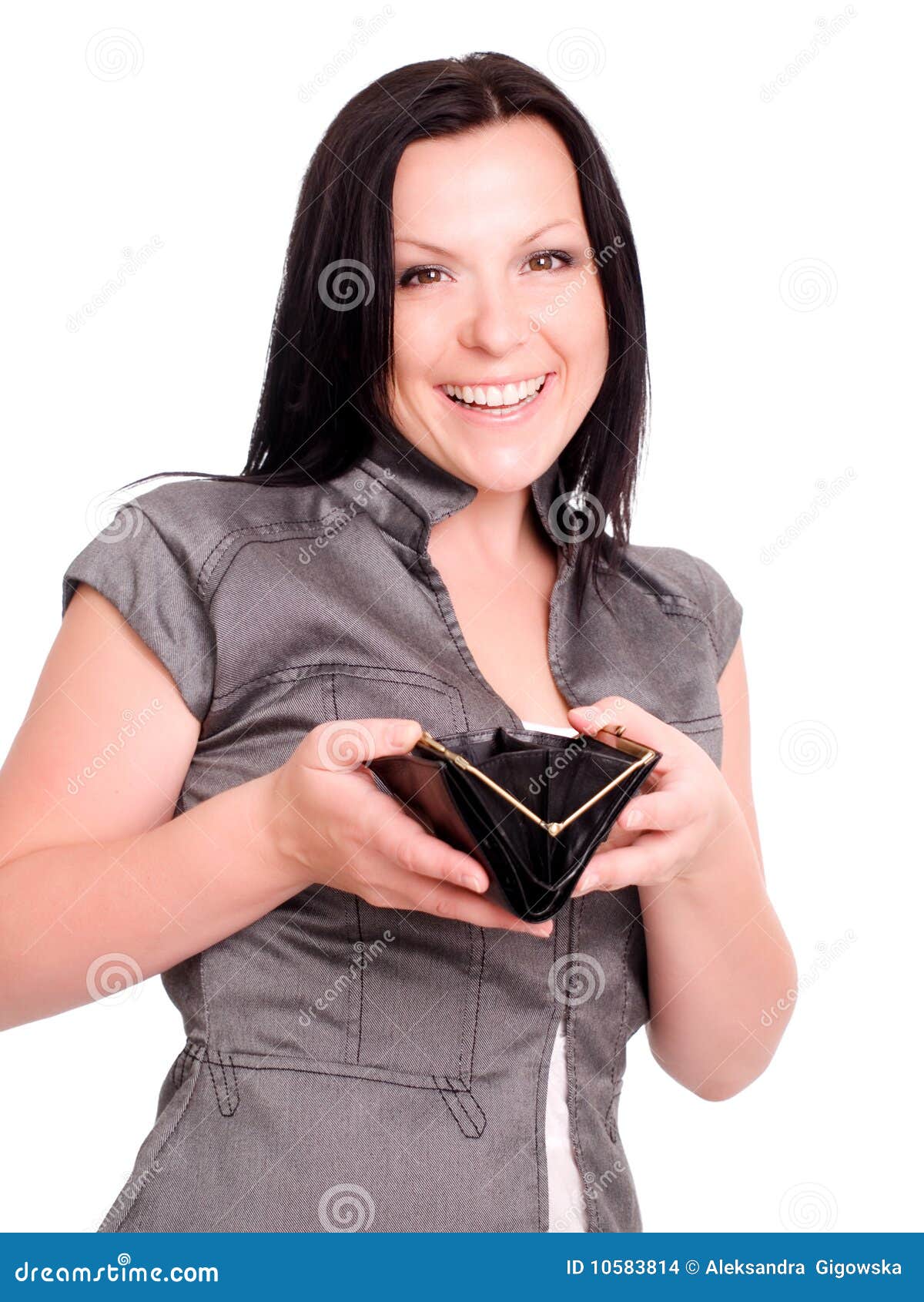 Smiling Woman Holding Wallet Over White Stock Photo - Image of change ...